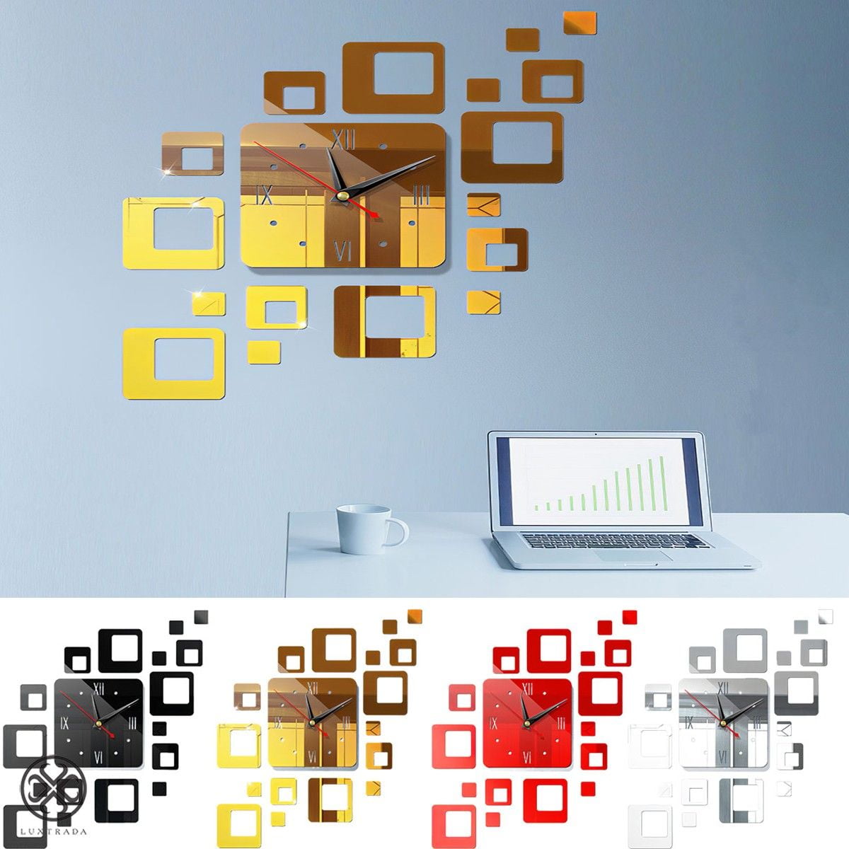 Luxtrada Modern DIY 3D Large Wall Clock Mirror Surface Sticker Art ...