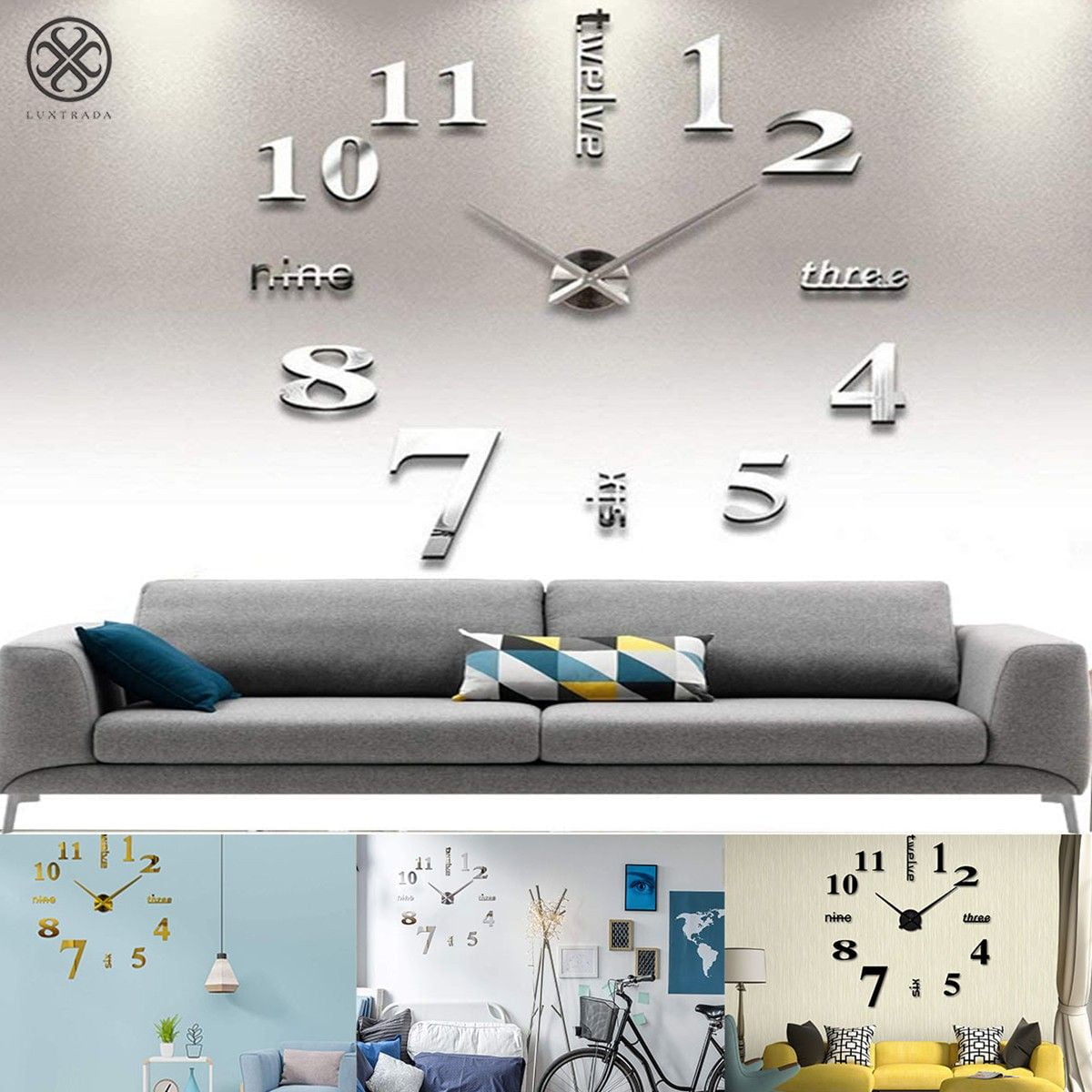 Luxtrada Modern Large 3D Frameless Wall Clock Stickers DIY Wall ...