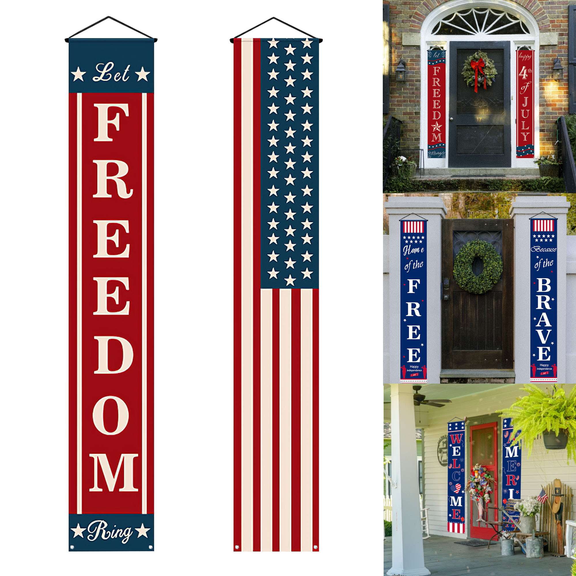 Luxtrada Patriotic Porch Sign Banners Veterans Day Decorations,AMERICA ...