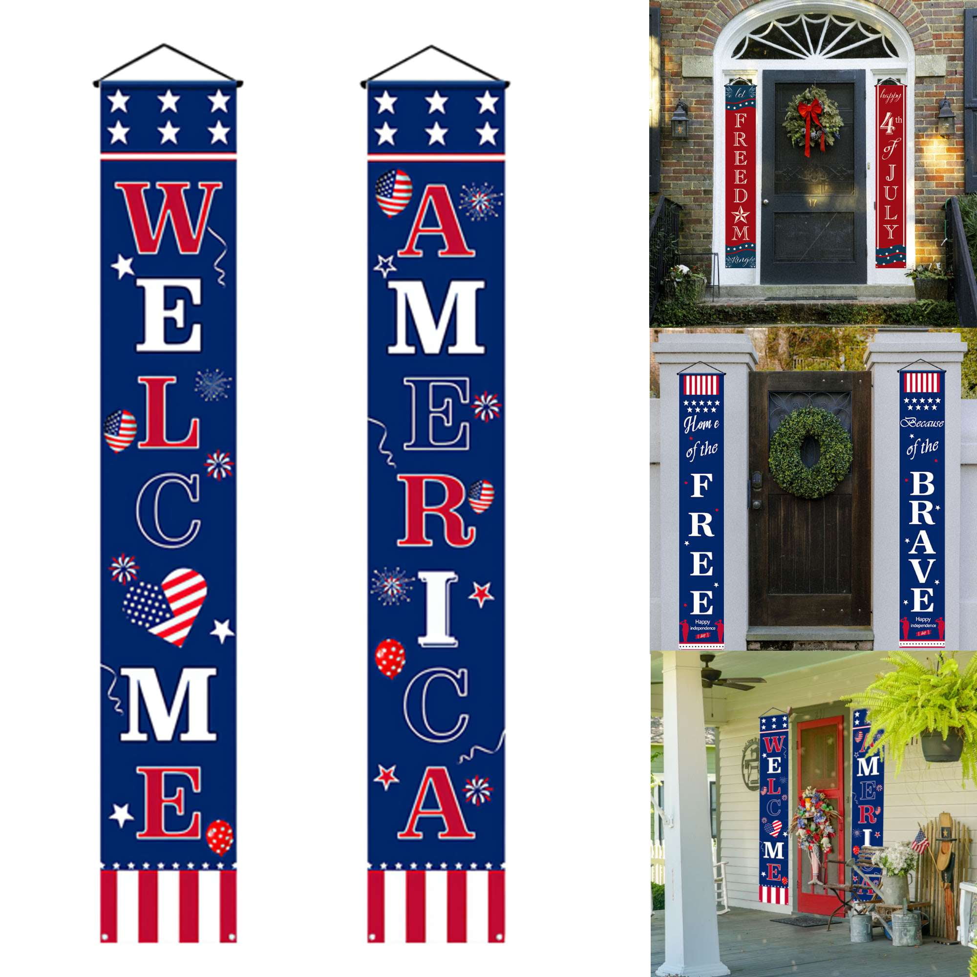 Luxtrada Patriotic Porch Sign Banners Veterans Day Decorations,AMERICA ...