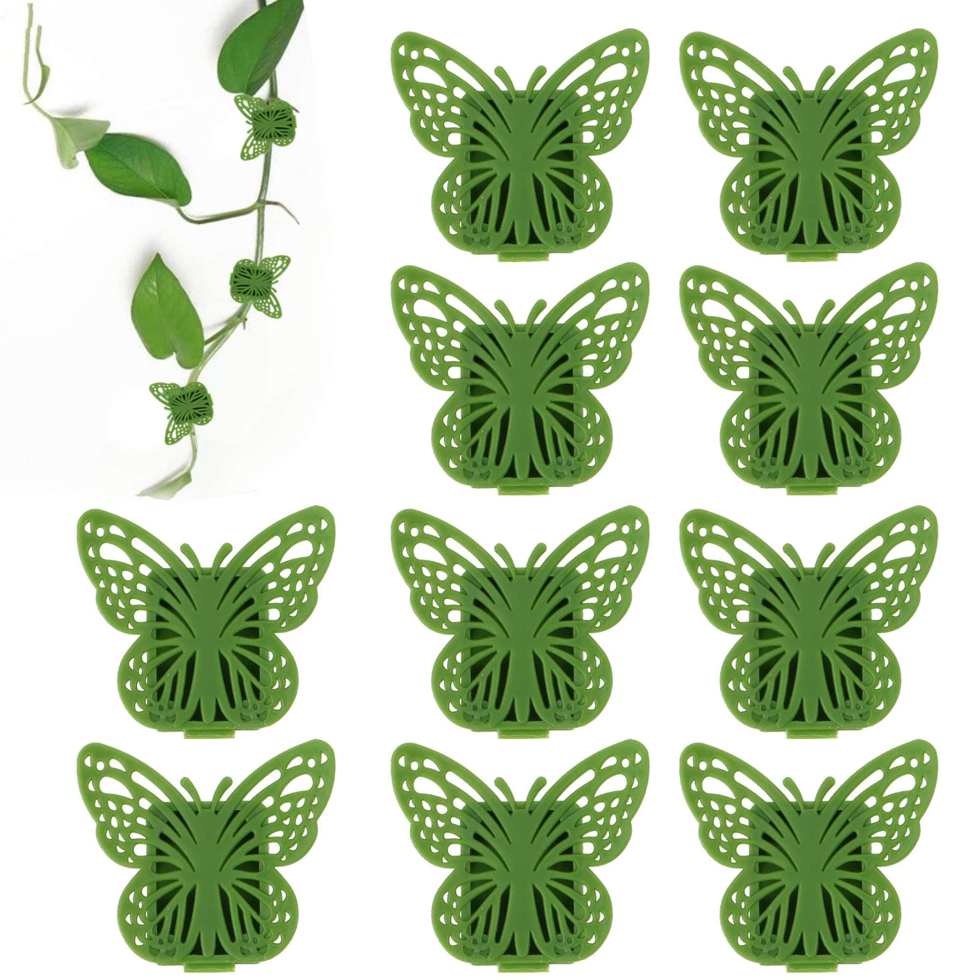 Luxtrada Plant Clips, 30Pcs Butterfly-Shaped Green Plastic Vine Fixers ...