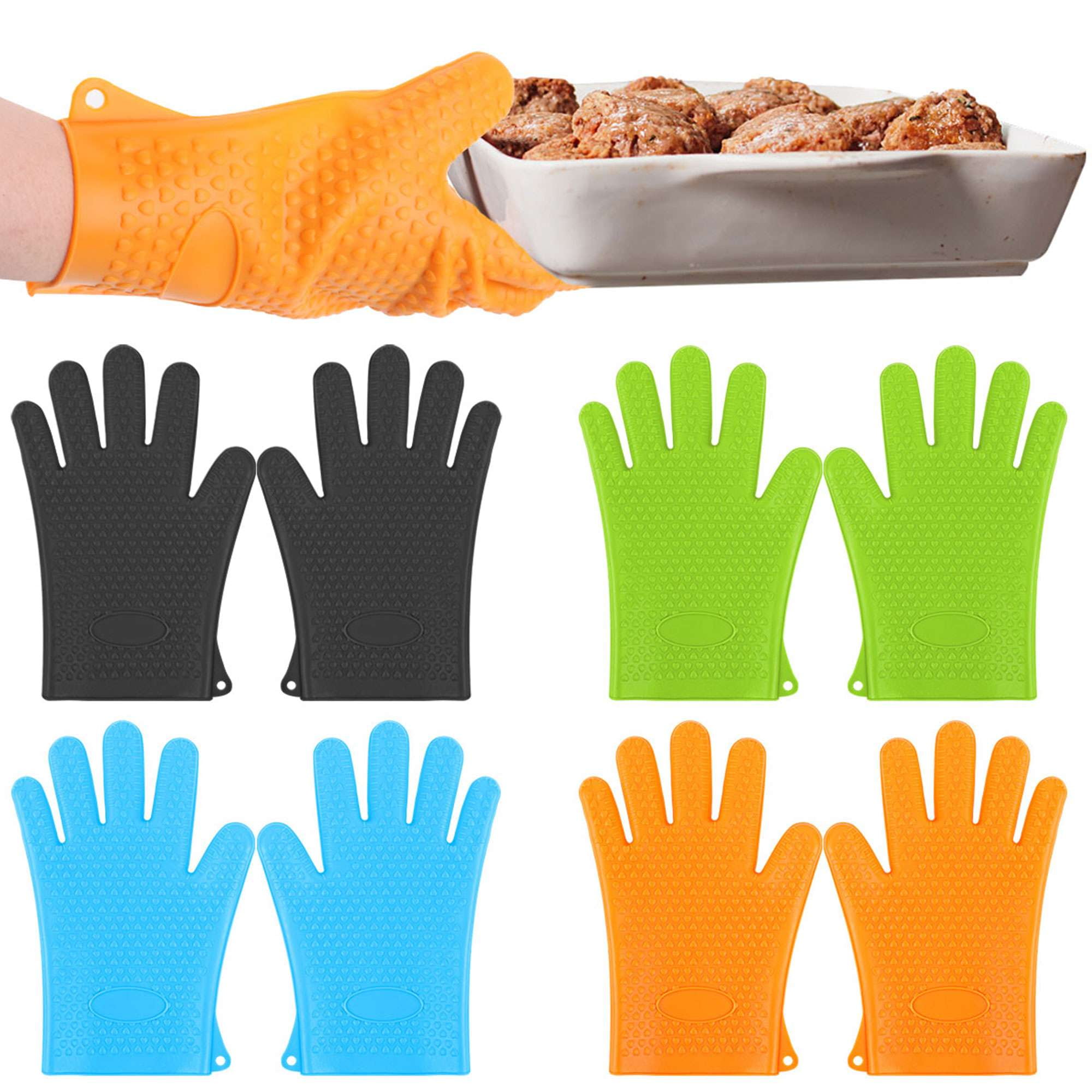 Luxtrada Professional Oven Mitts, Heat Resistant Silicone Oven Gloves ...