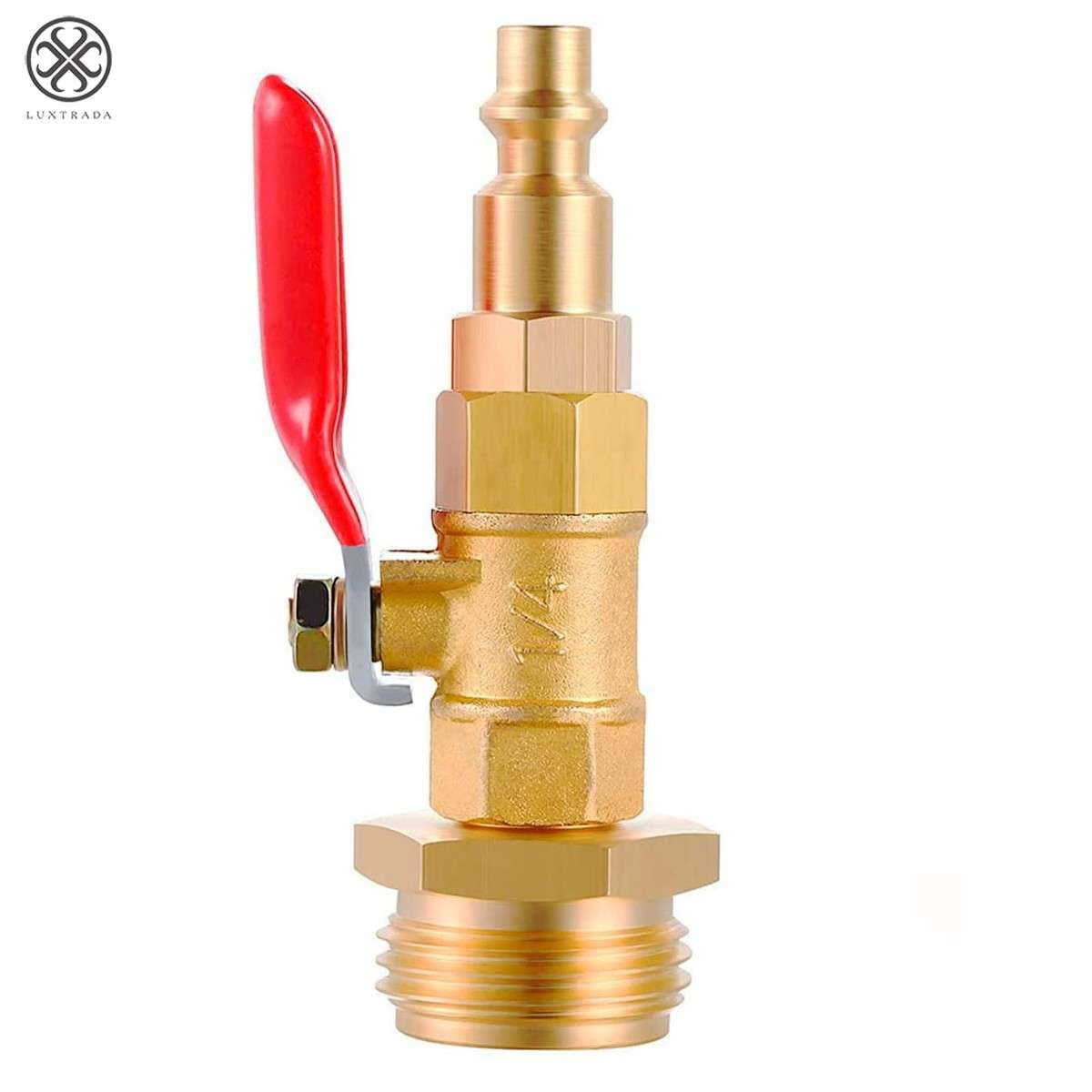 Luxtrada RV Winterize Blowout Adapter, 1/4" Quick Connect Plug, 3/4" Male GHT Thread, Ball Valve ...
