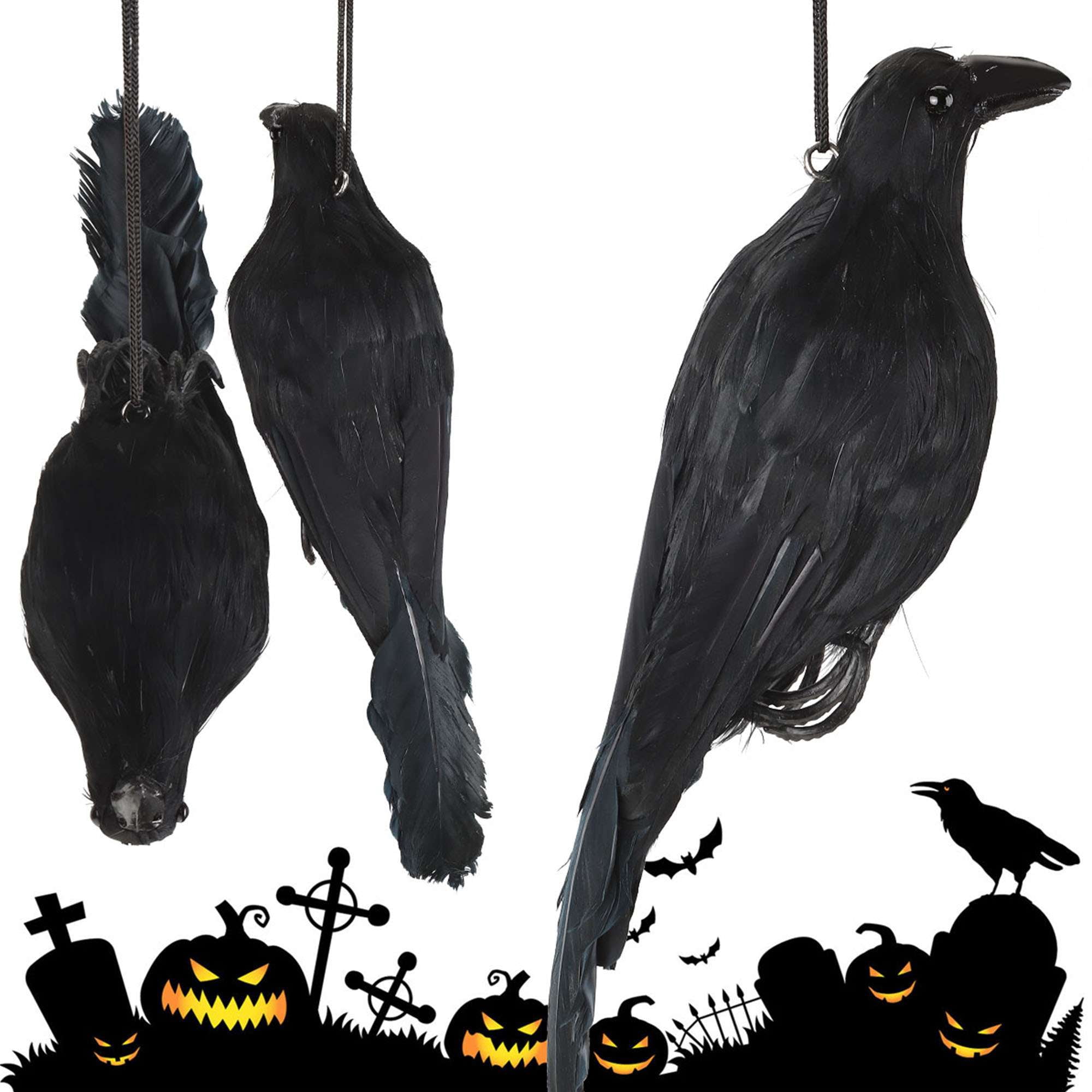 Luxtrada Realistic Crows Black Feather Flying Crows Prop for Yard ...