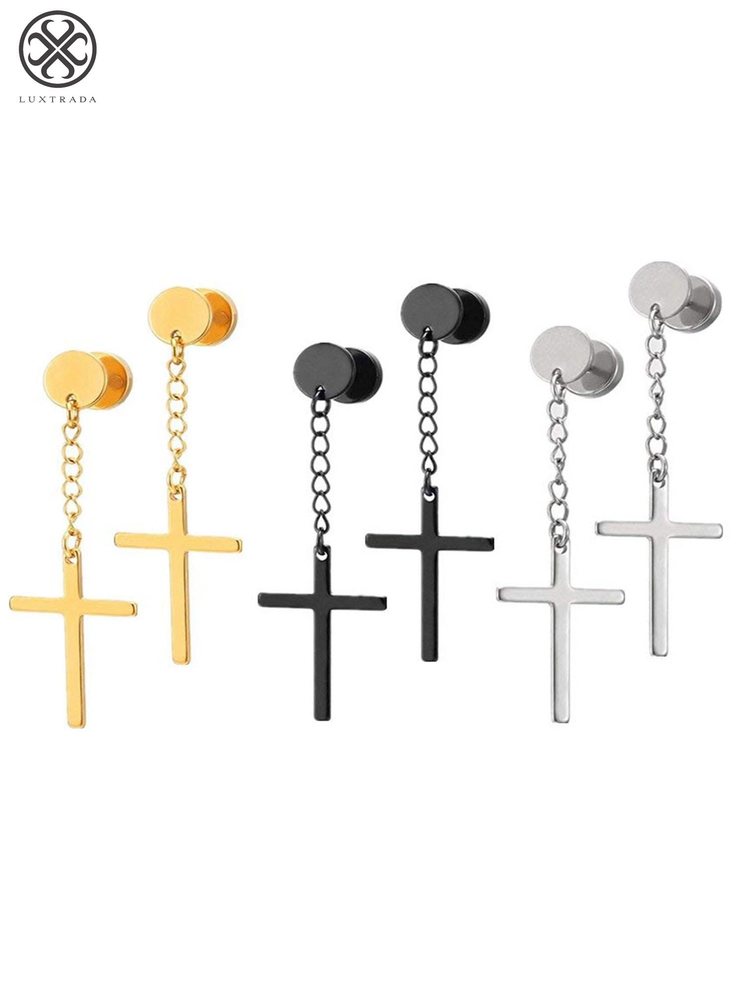 Luxtrada Religious Cross Drop Dangle Tassel Earrings Stainless Steel ...