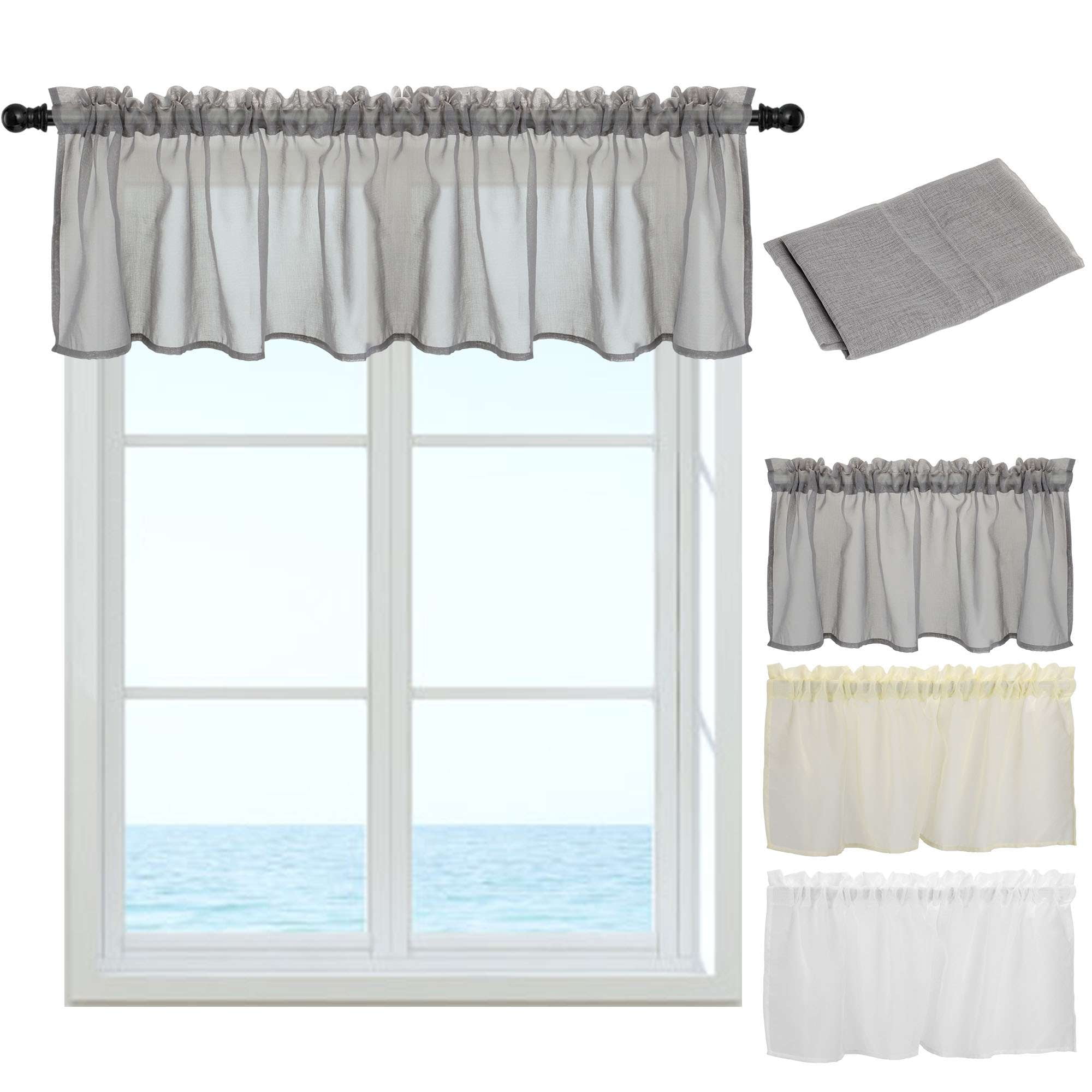 Luxtrada Semi Sheer Faux Linen Slub Textured Curtains Checkered Rod ...