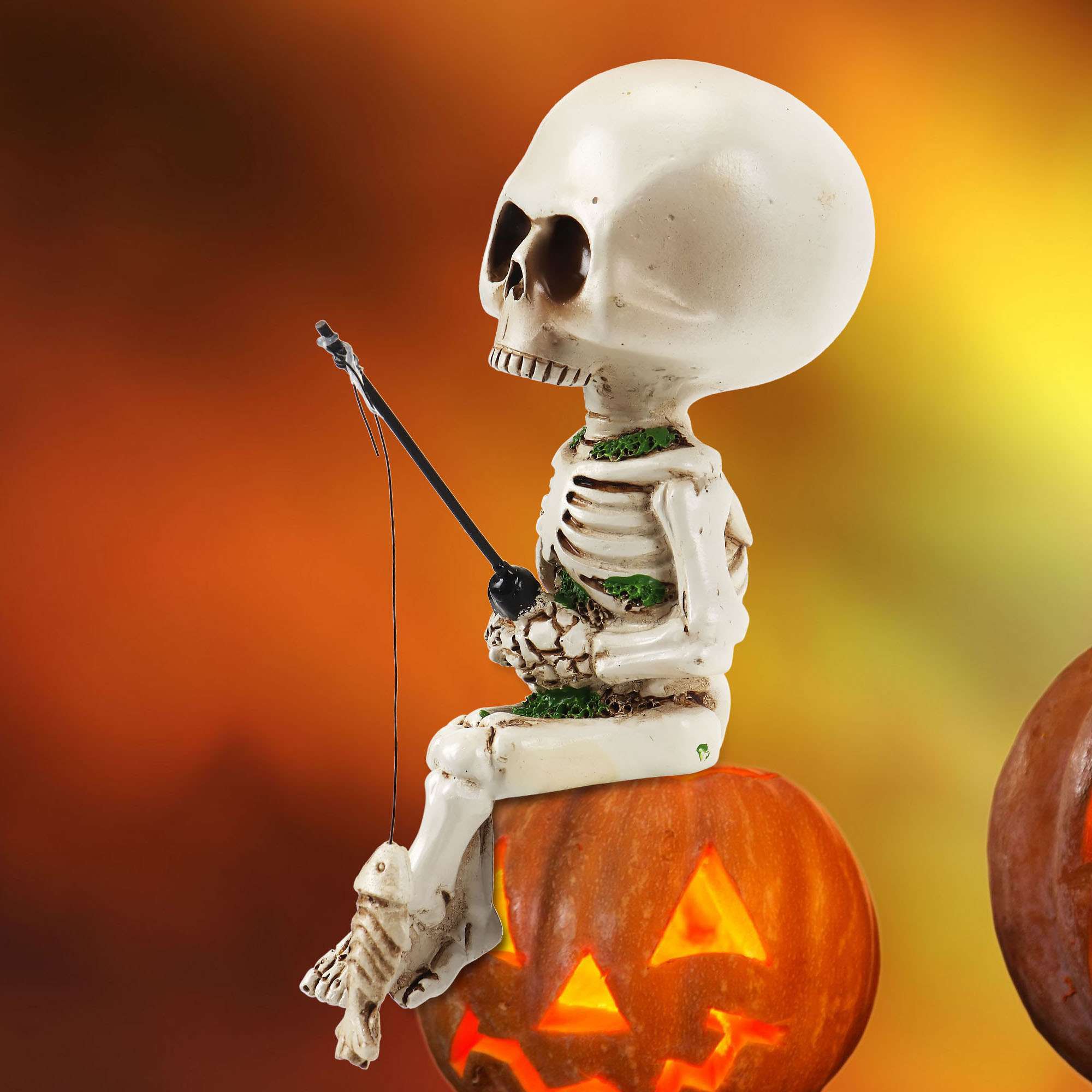 Luxtrada Skeleton Fishing Statue Garden Decor Halloween Art Courtyard ...