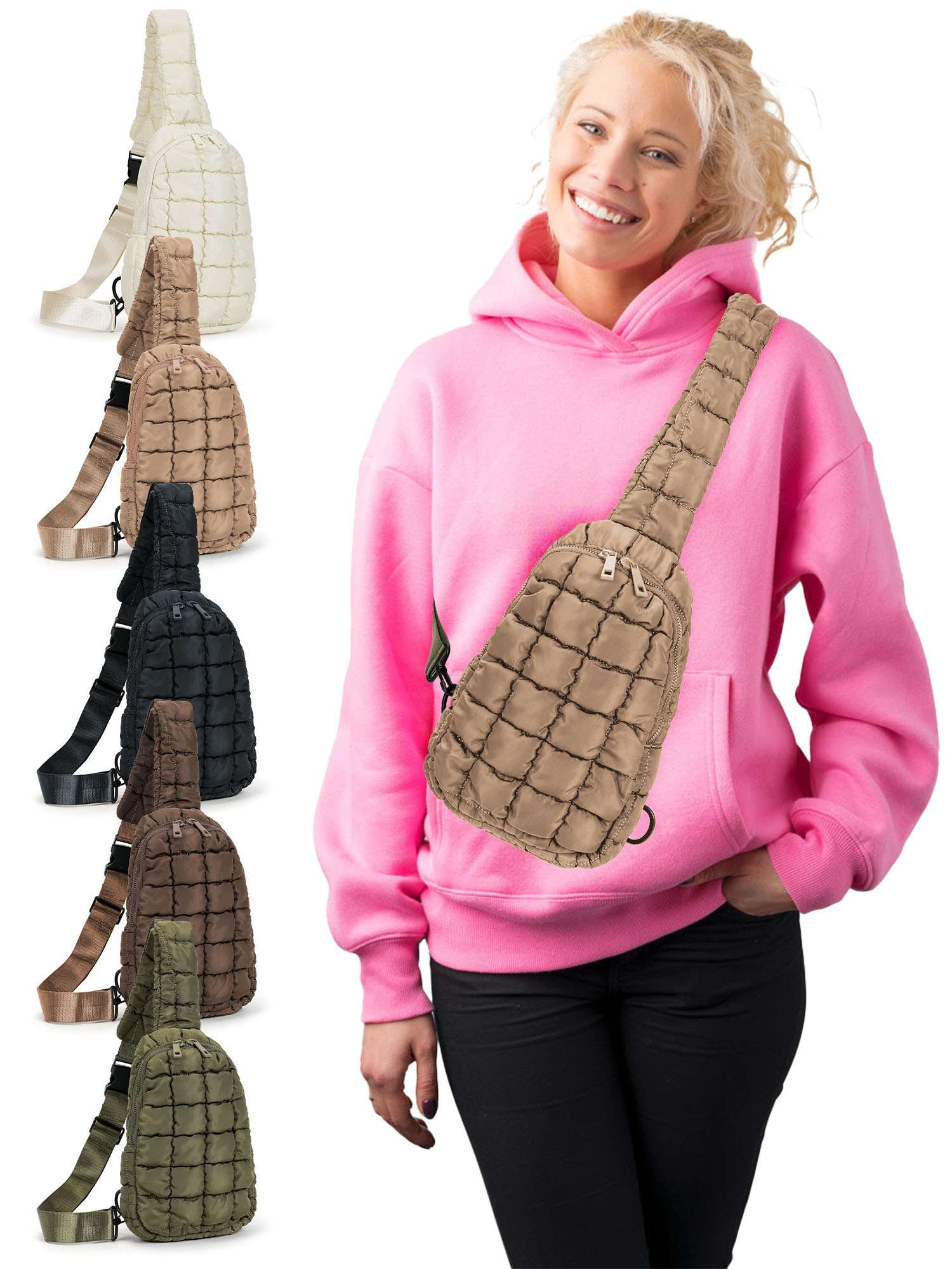 Luxtrada Small Puffer Sling Bag for Women Quilted Fashion Waist Packs ...
