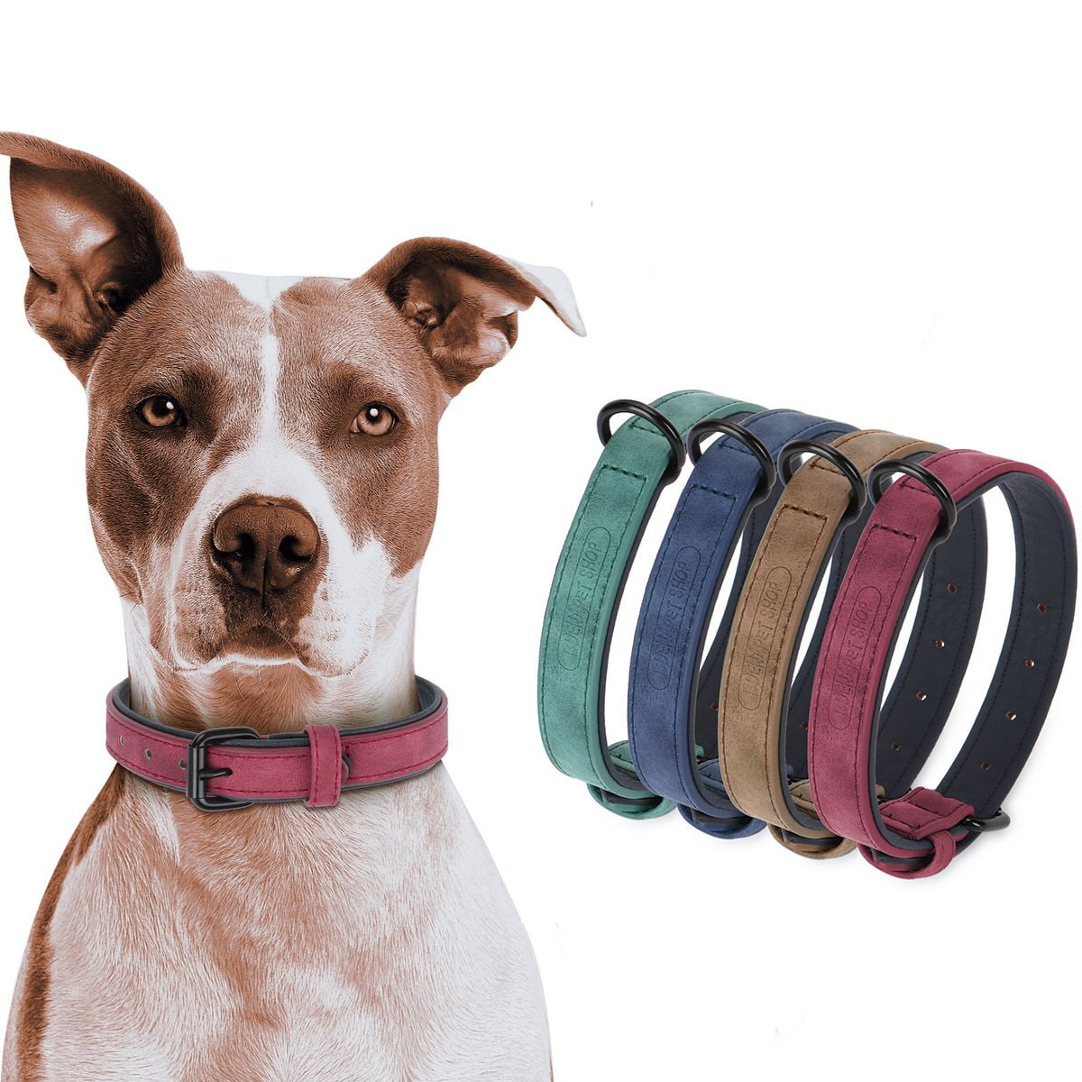 Luxtrada Soft Leather Dog Collar ID Tag Engraved Soft Padded Dog ...