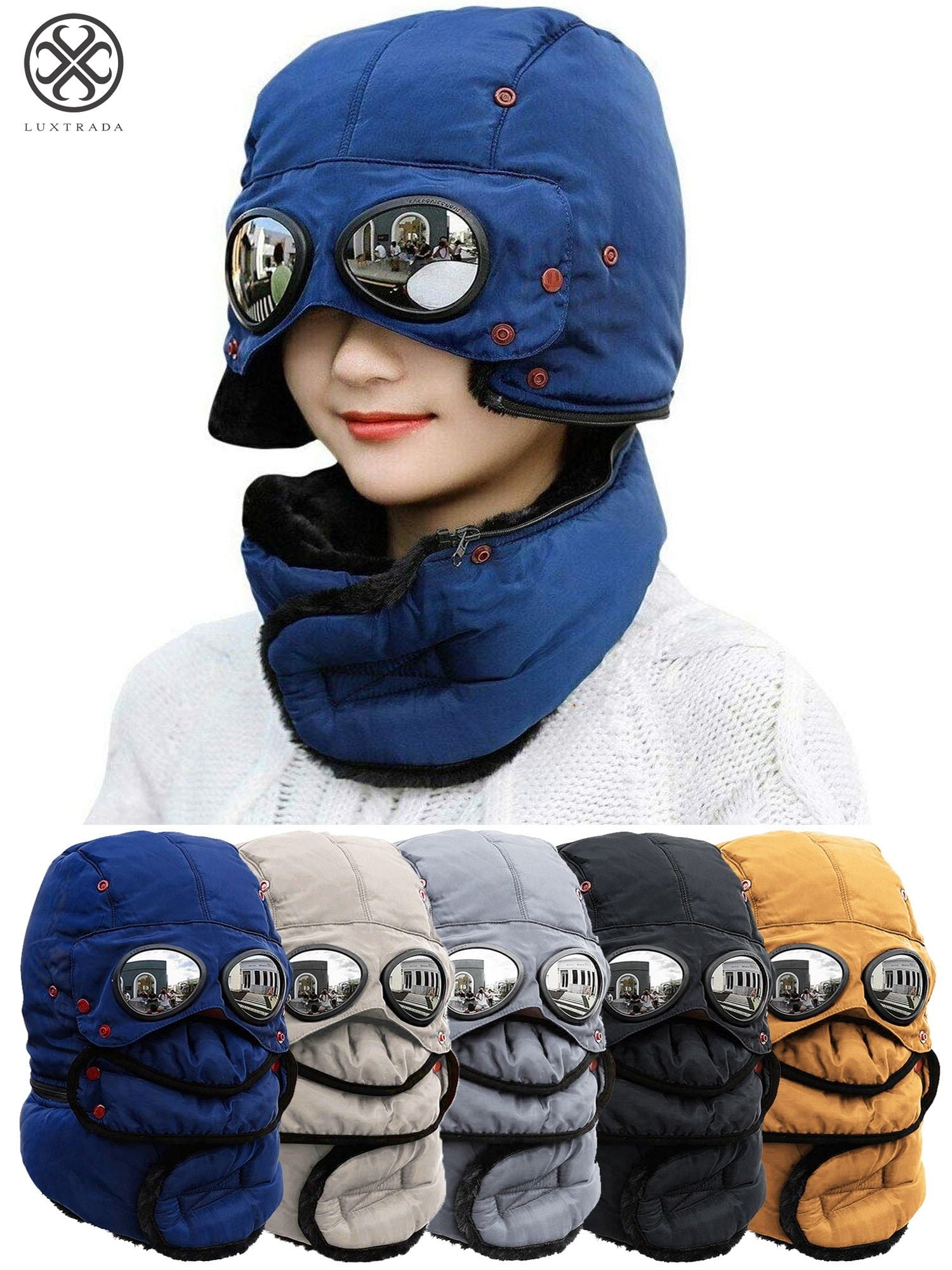 Luxtrada Thermal Winter Trapper Hat with Glasses Ski Hunting Trapper ...