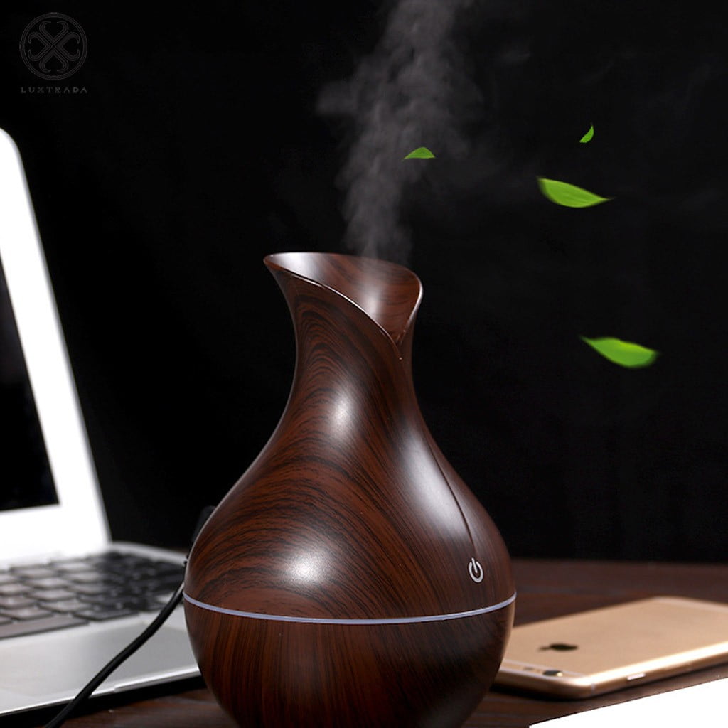 Luxtrada USB 7 LED Wood Grain Aromatherapy Quiet Air Humidifier 130ml ...