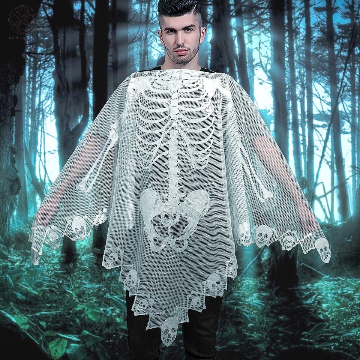 Luxtrada White Lace Skeleton Poncho, 57 x 57 inches Skeleton Print ...