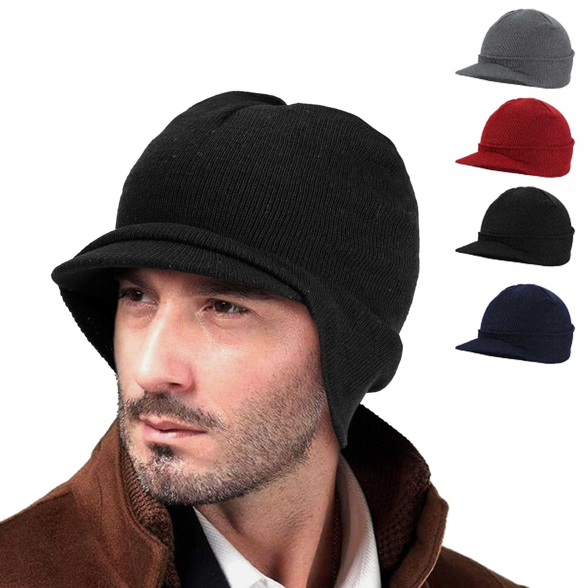 Luxtrada Winter Beanie w/Visor & Earflaps for Men Outdoor Fleece Hat ...