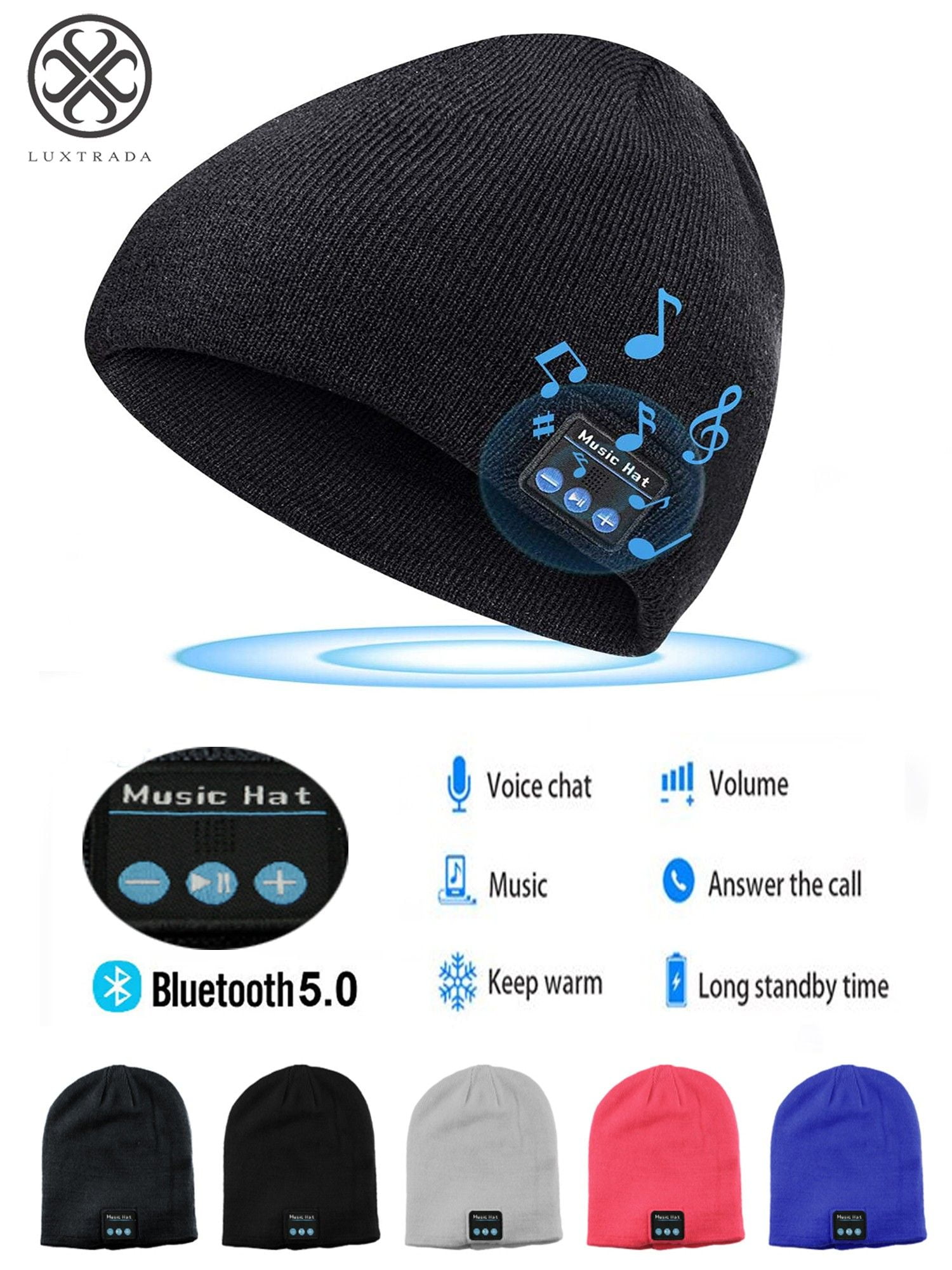 Luxtrada Wireless Bluetooth Music Smart Hat Cap Warm Beanie With ...
