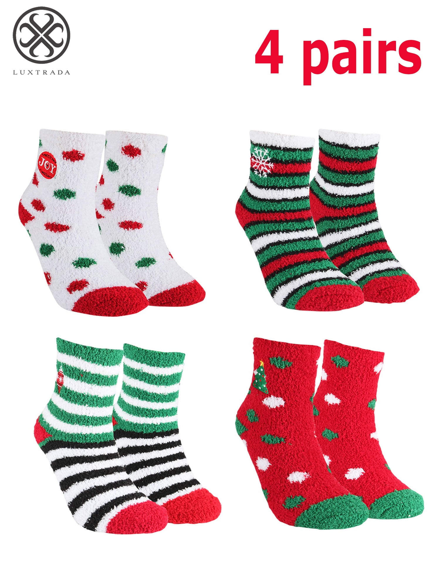 Luxtrada Women Christmas Fuzzy Socks, Fluffy Socks,Winter Warm Cozy ...