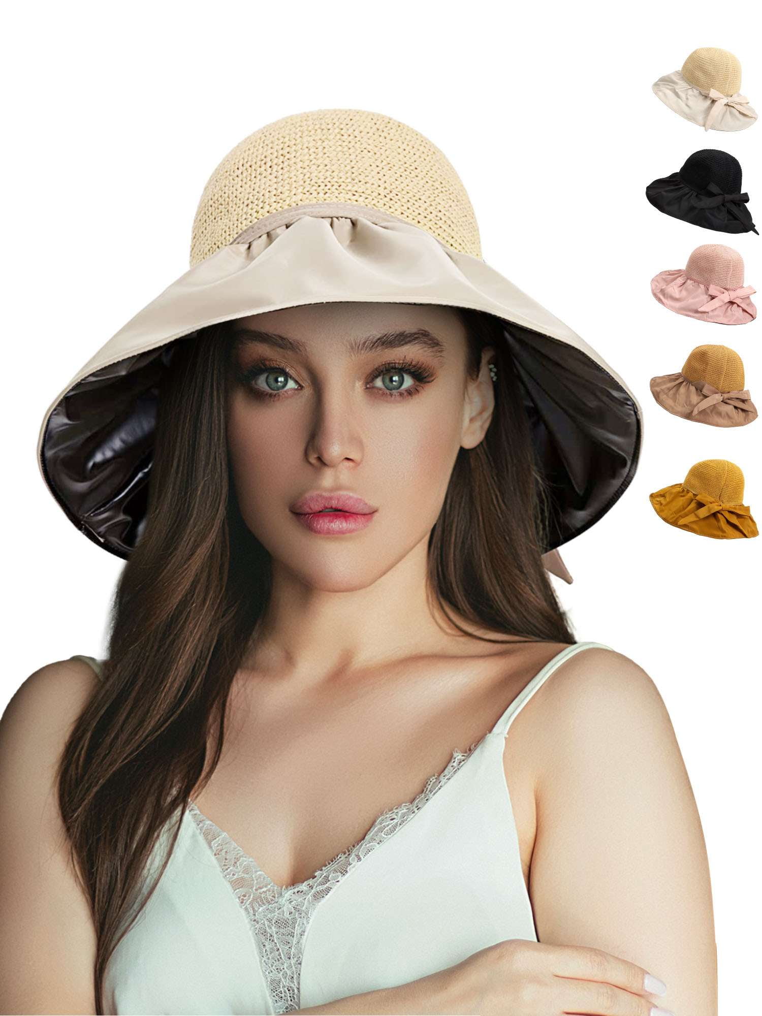 Luxtrada Women Wide Brim Sun Hat UPF 50+ Beach Hat UV Protection ...