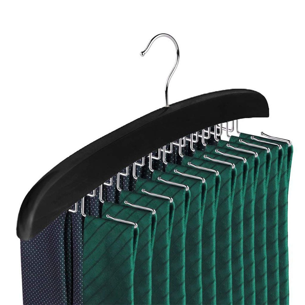 Luxtrada Wooden Tie Hanger and Belt Hanger Horizontal Necktie Holder ...