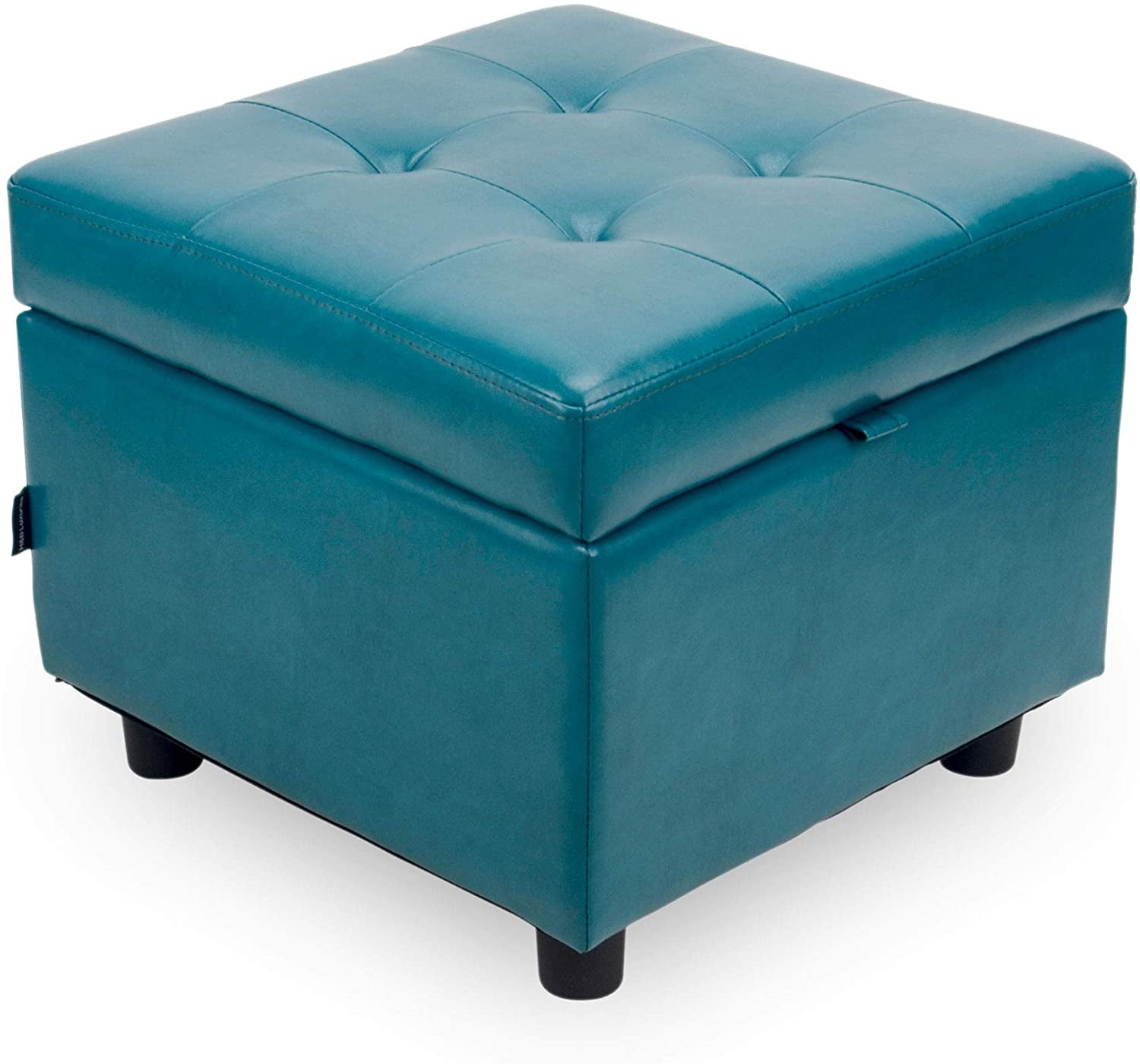 Luxuries Tufted Leather Square Flip Top Storage Ottoman Cube Foot Rest ...