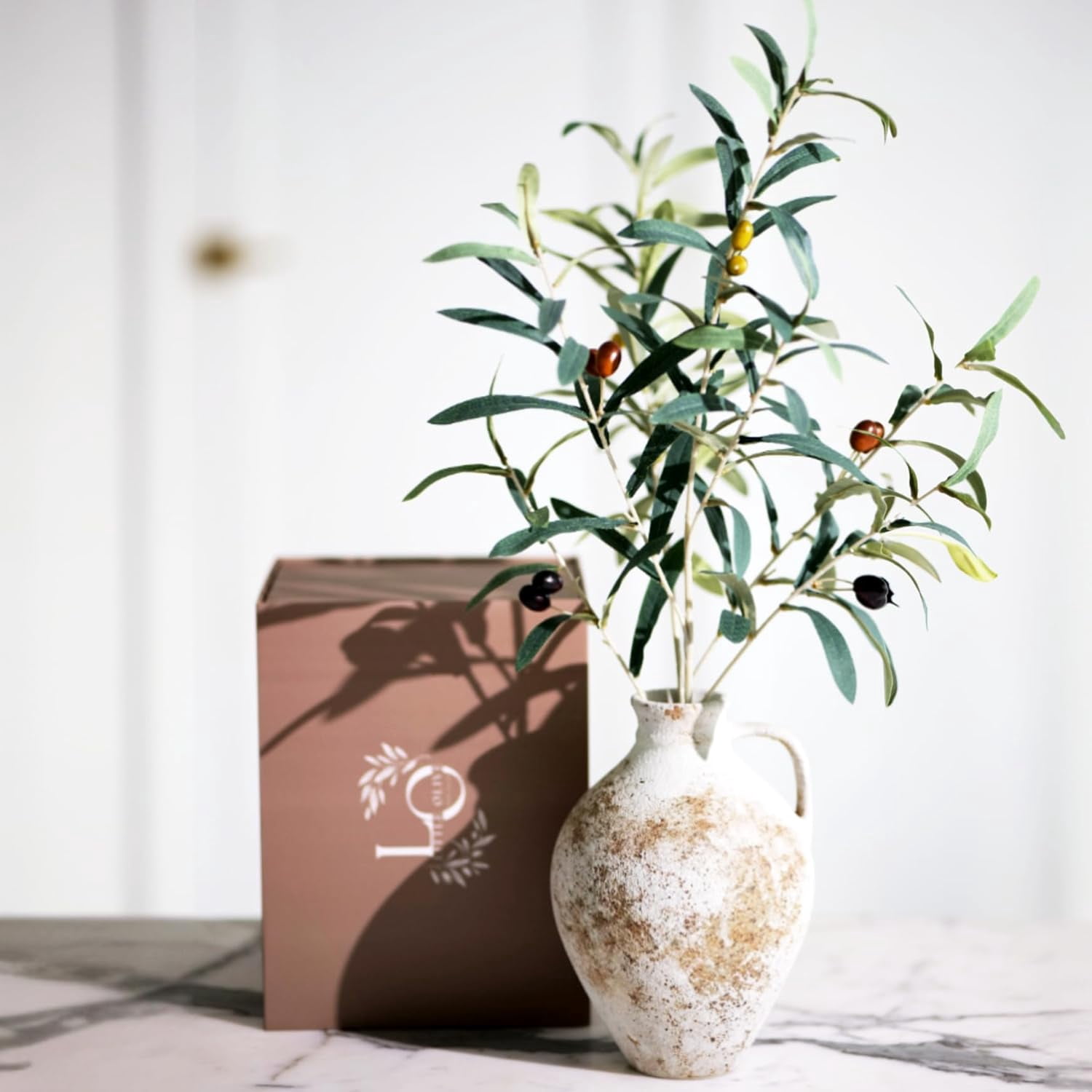 Luxurious 10 Inch Rustic White Vase - 24 Inch Olive Branches for Vase ...