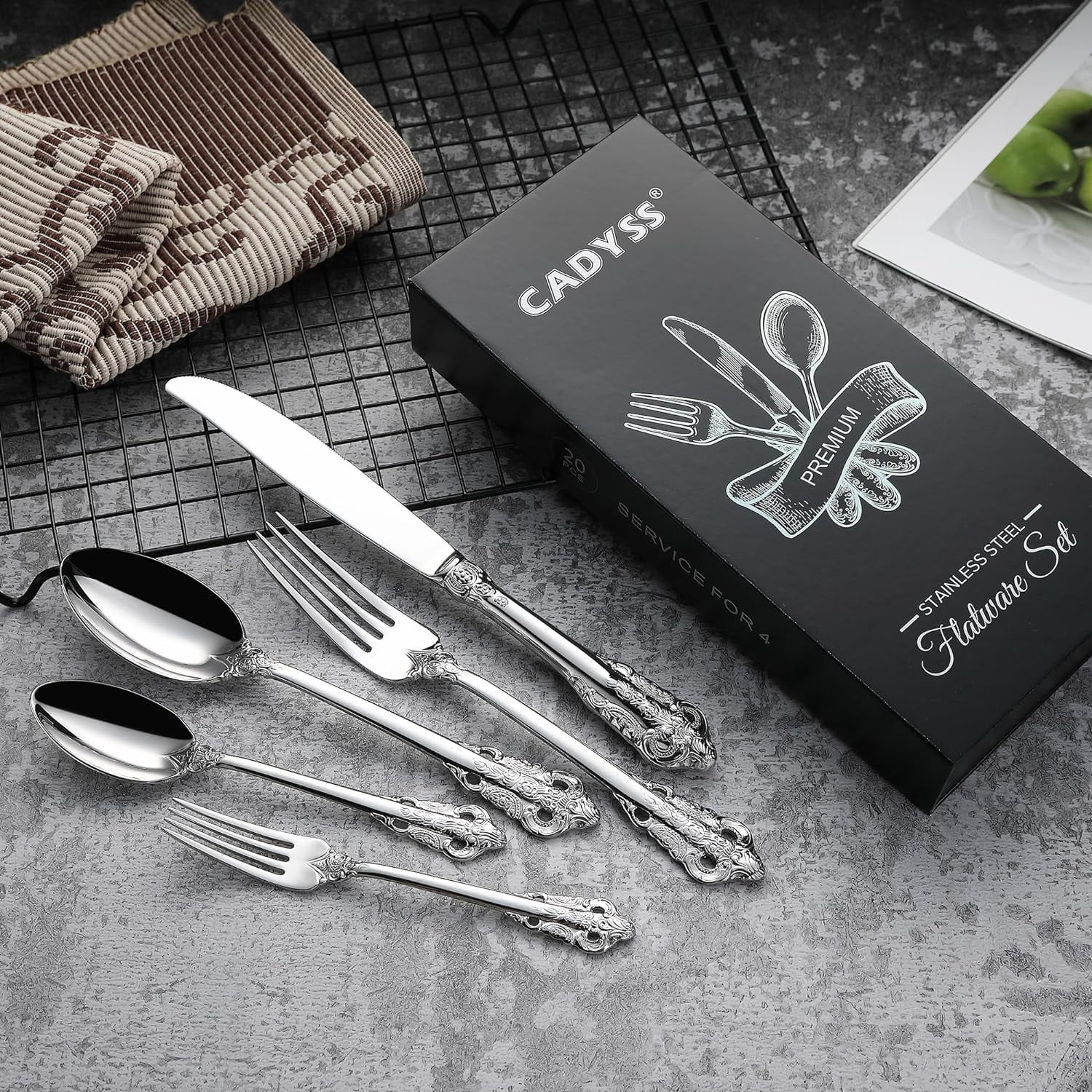 Luxurious 20 Piece Silverware Set for 4 - Cutlery Set, Flatware Set ...