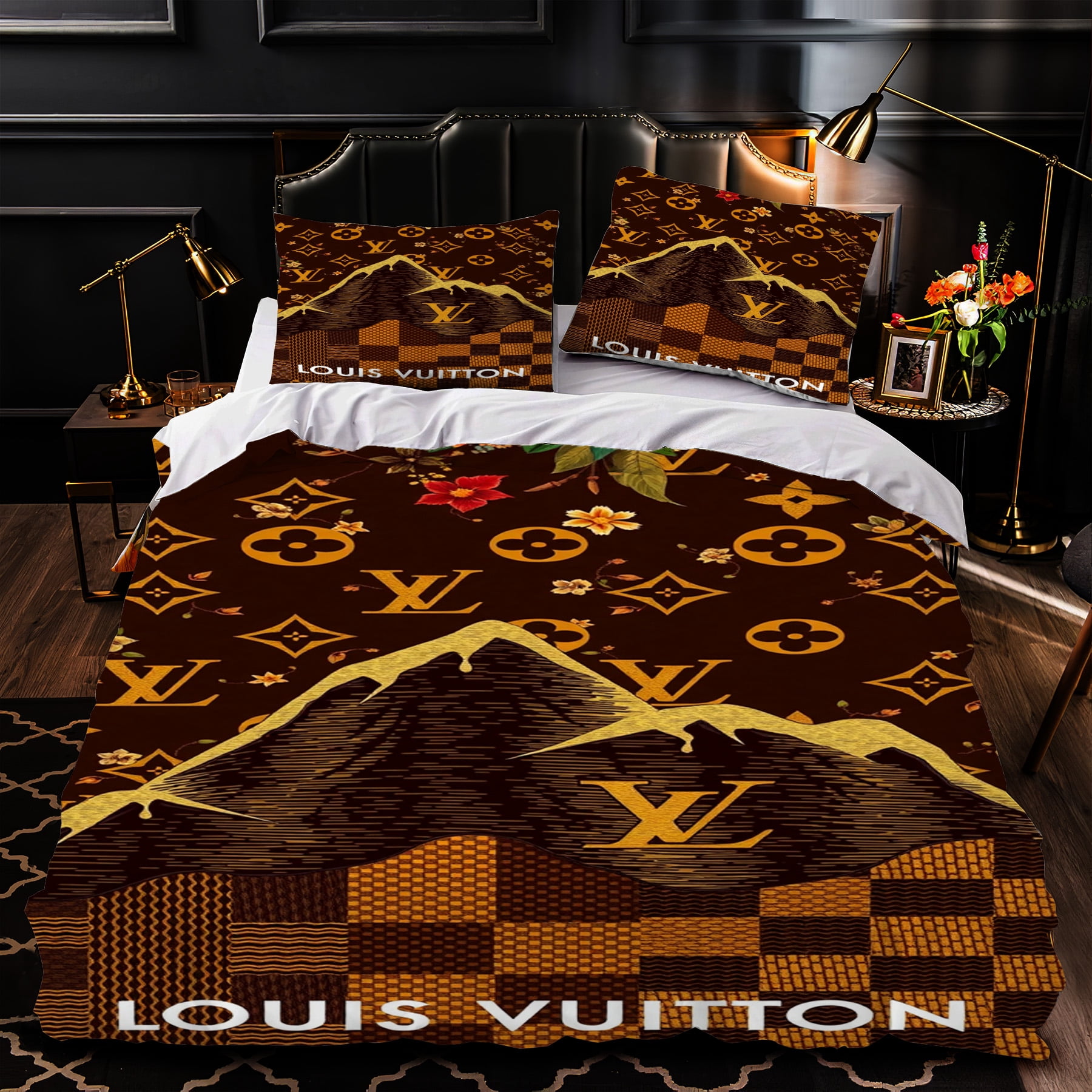 Luxurious 3-Piece Duvet Cover Set - Brown & Gold-Inspired Bedding with ...
