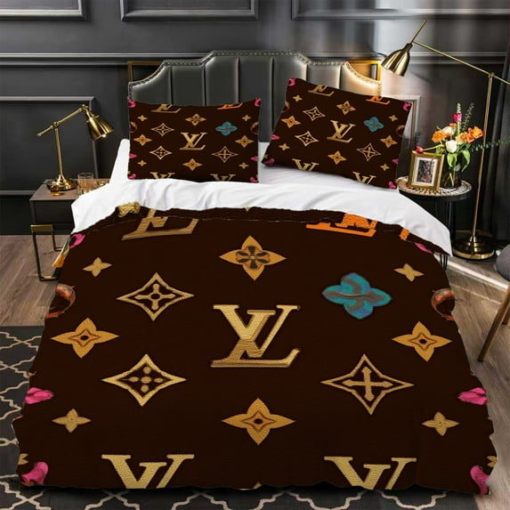 Luxurious 3-Piece Duvet Cover Set - Brown with Gold & Teal Floral ...