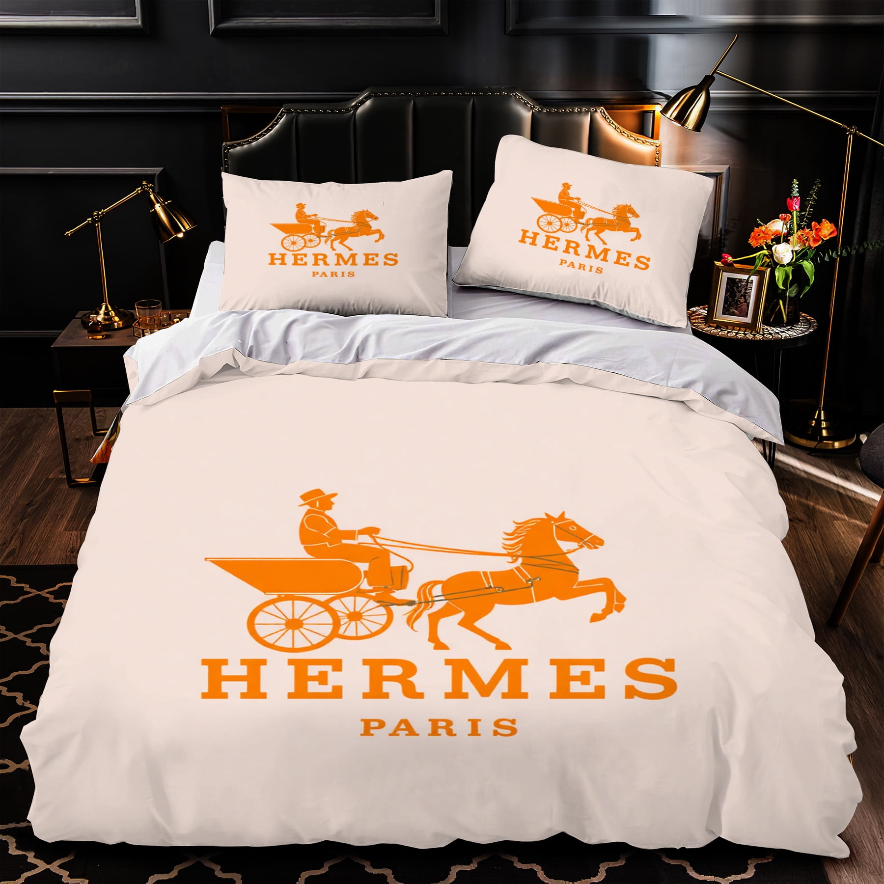 Luxurious 3-Piece Duvet Cover Set Drawn Carriage Design Elegant Modern ...