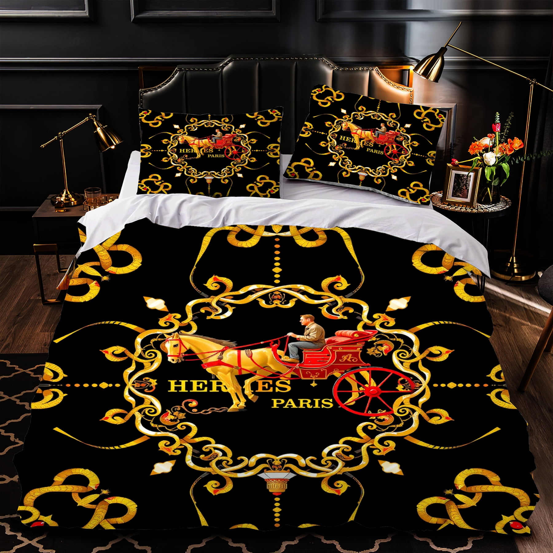 Luxurious 3-Piece Duvet Cover Set - Ornate Horse - Drawn Carriage ...