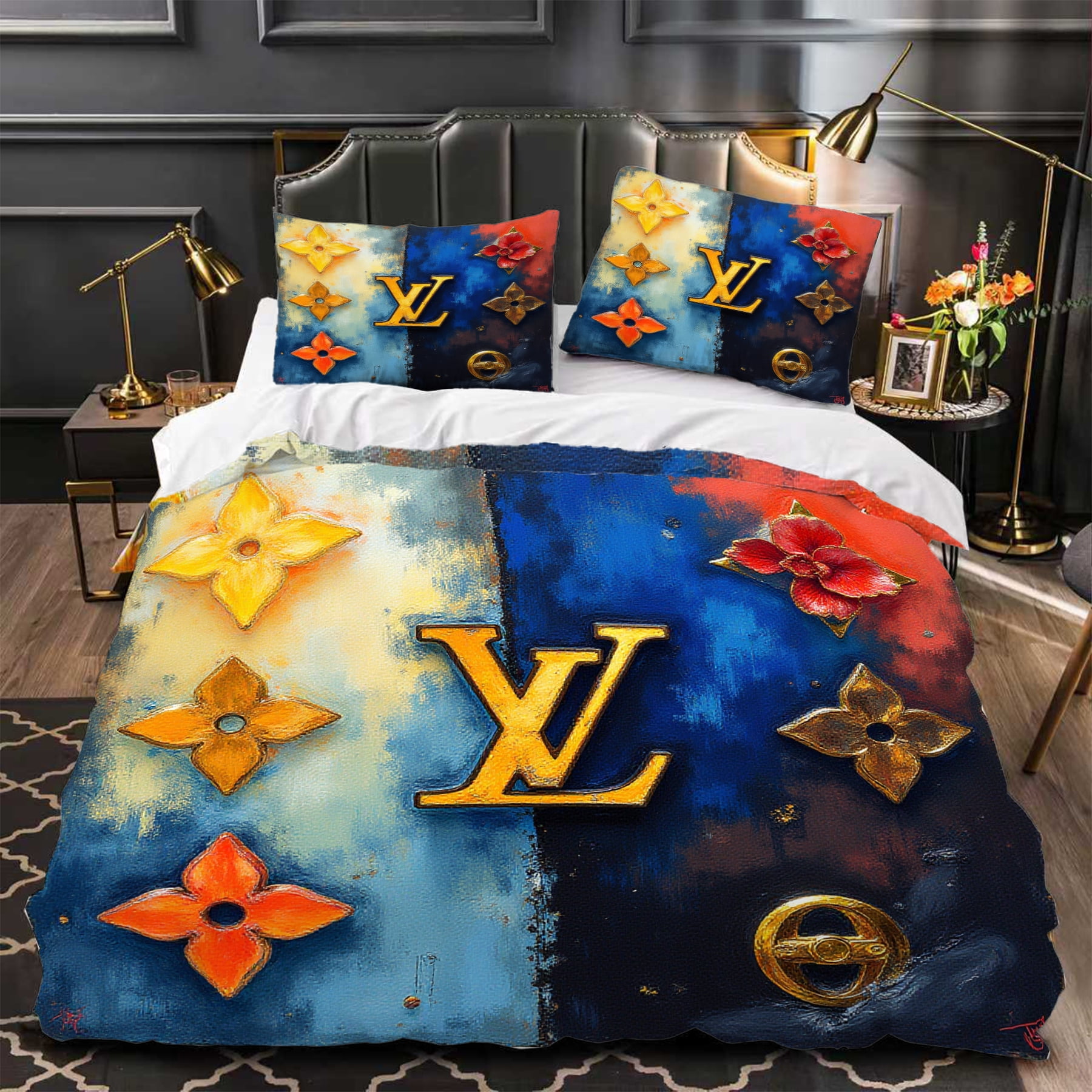Luxurious 3-Piece Duvet Cover Set with Bold Blue & Red Design Featuring ...