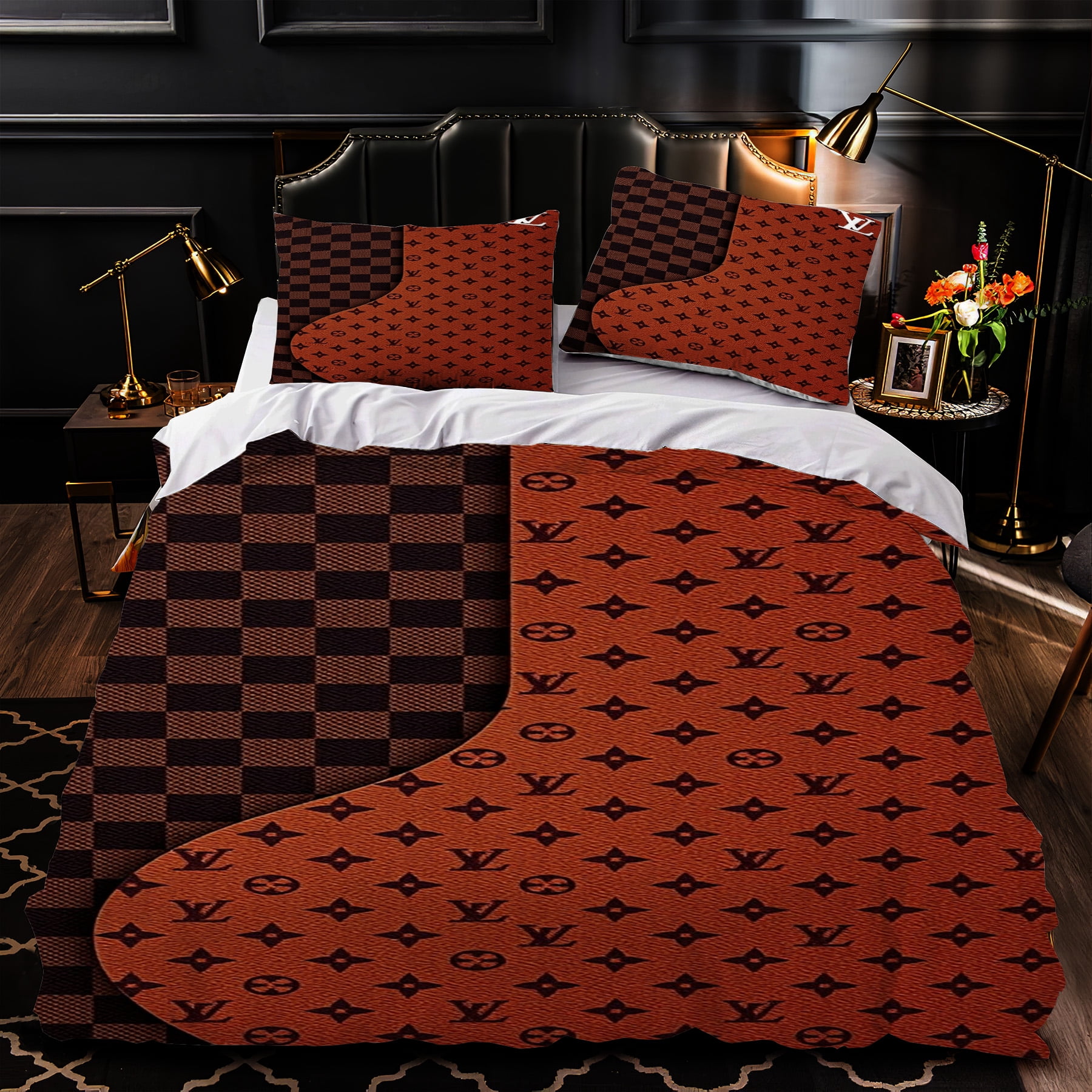 Luxurious 3-Piece Duvet Cover Set with Bold Curved Pattern in Black and ...