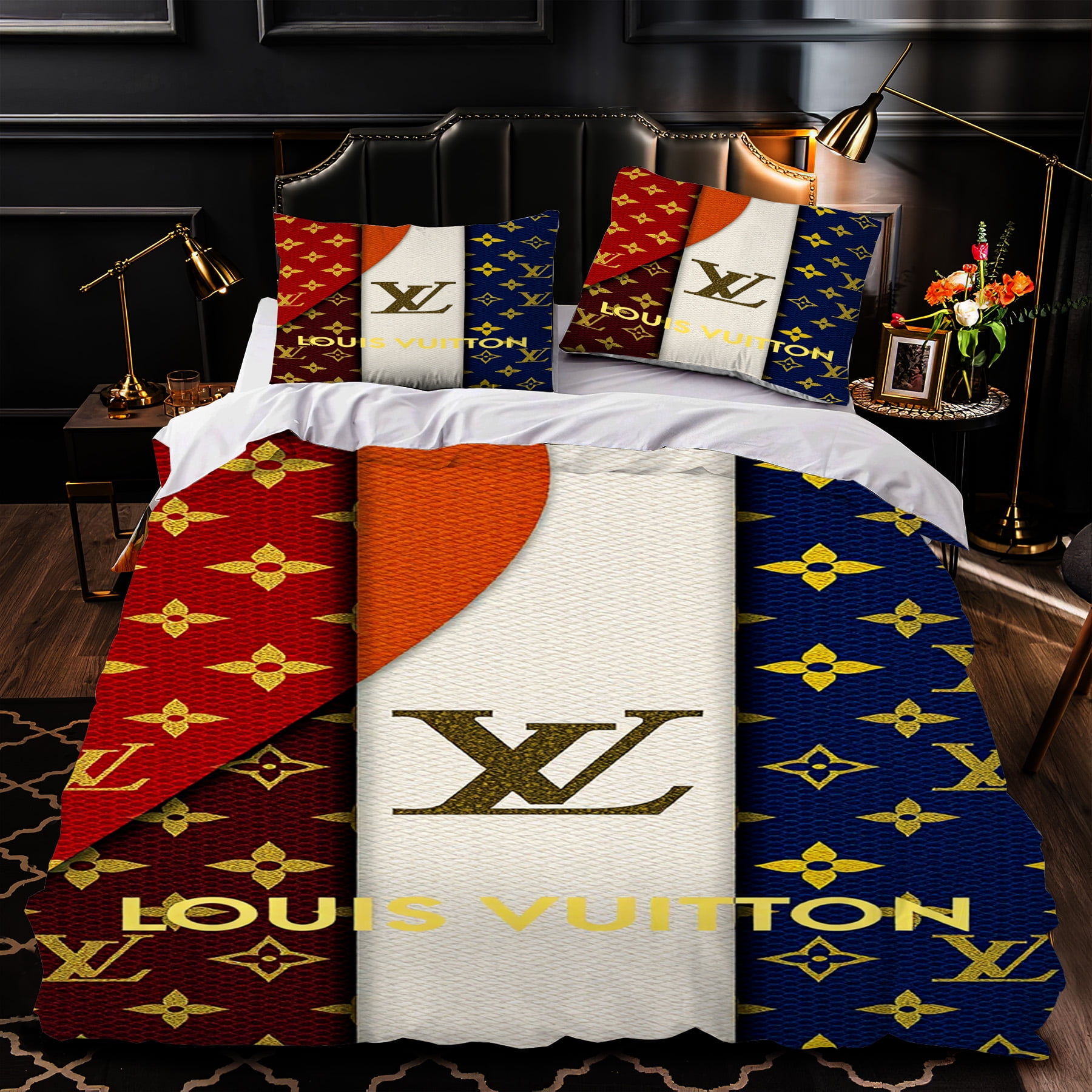 Luxurious 3-Piece Duvet Cover Set with Bold Design in Red Blue & White ...