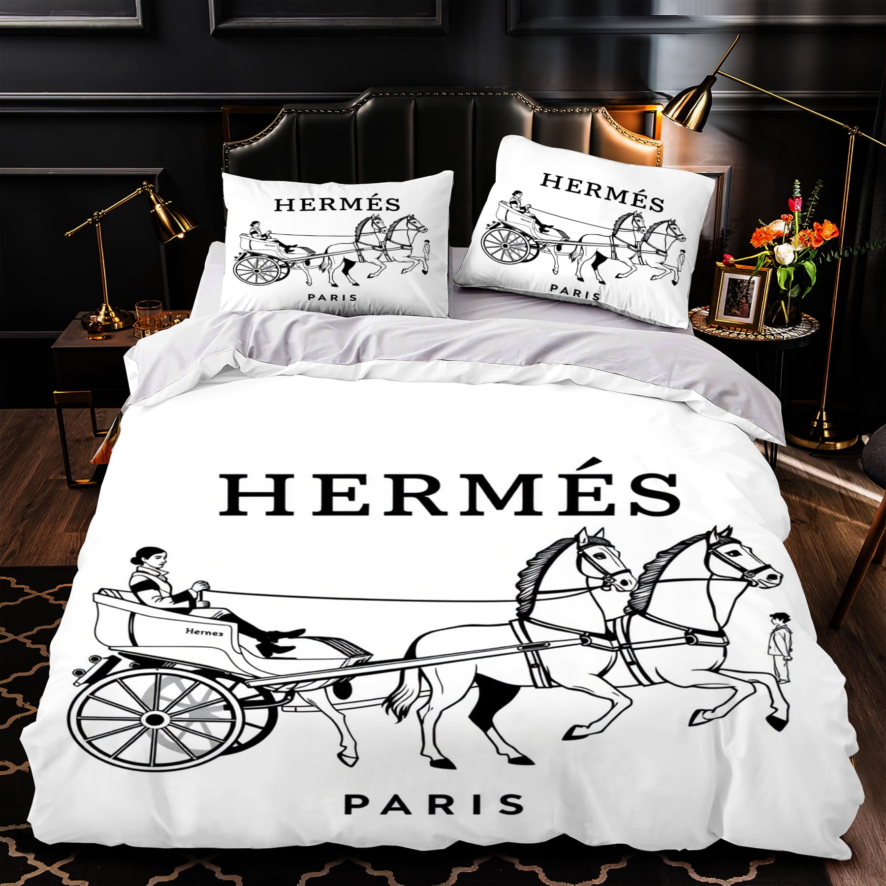 Luxurious 3-Piece Duvet Cover Set with Classic Chariot and Horses ...