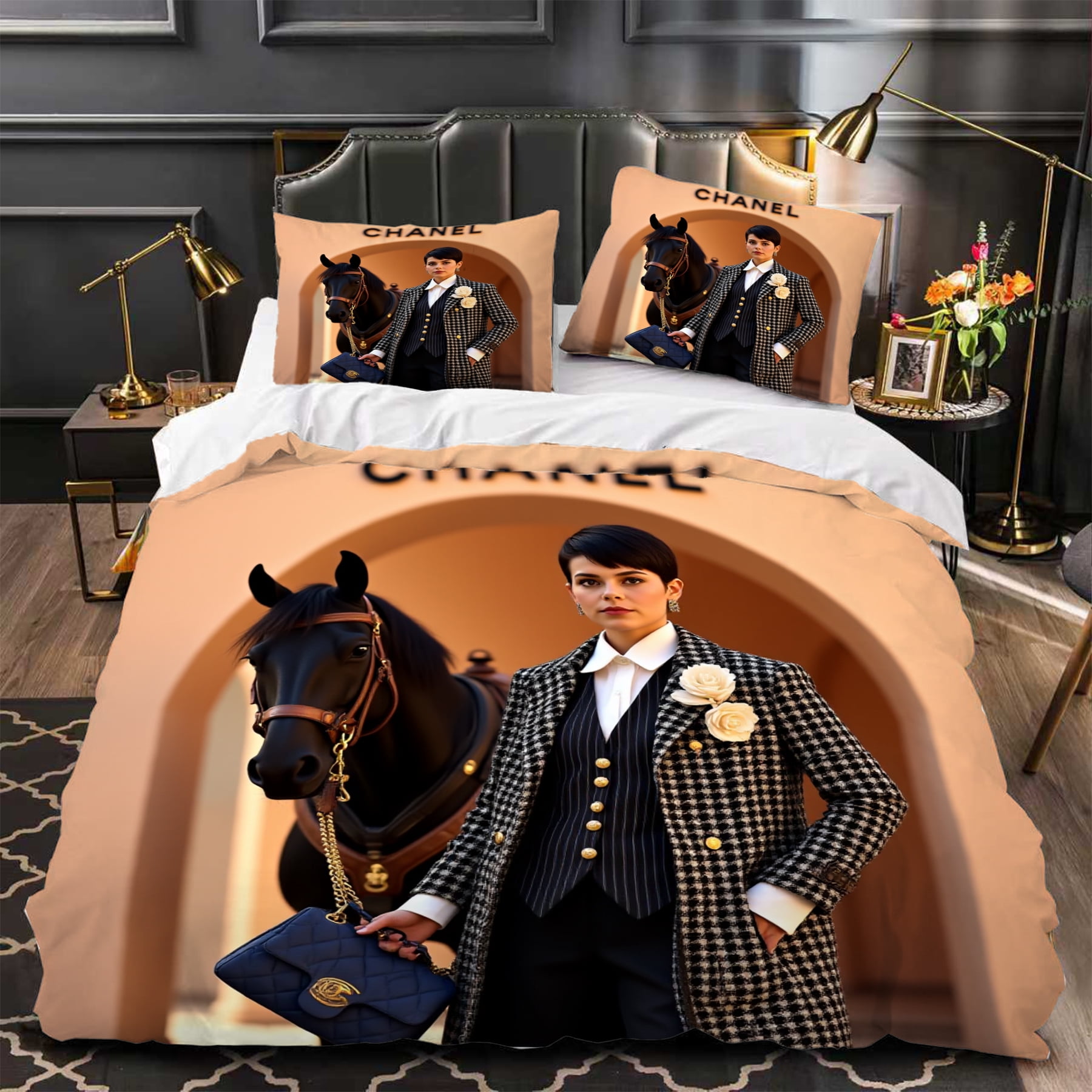 Luxurious 3-Piece Duvet Cover Set with Formal Suit & Horse Design ...