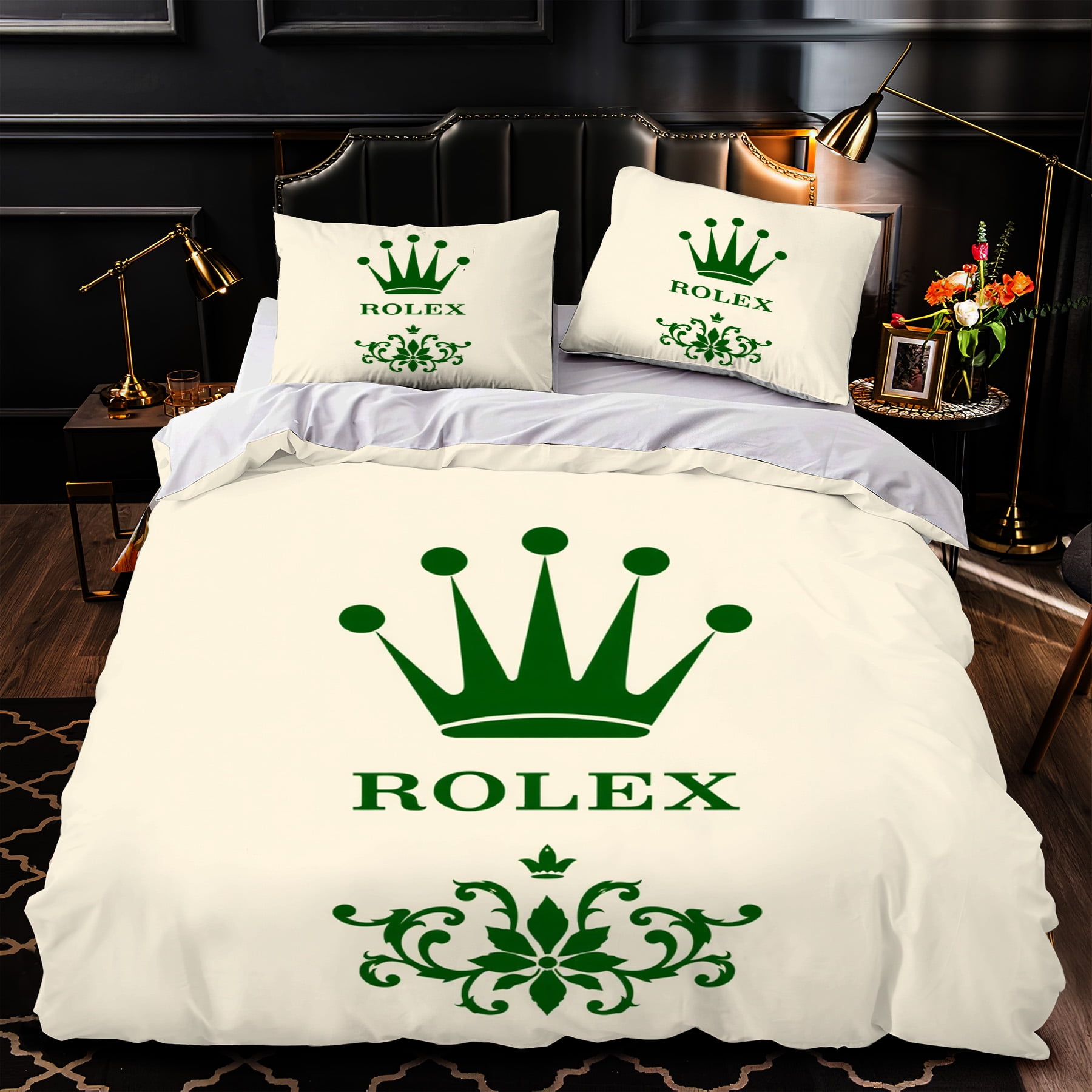 Luxurious 3-Piece Duvet Cover Set with Green & Floral Pattern - Elegant ...