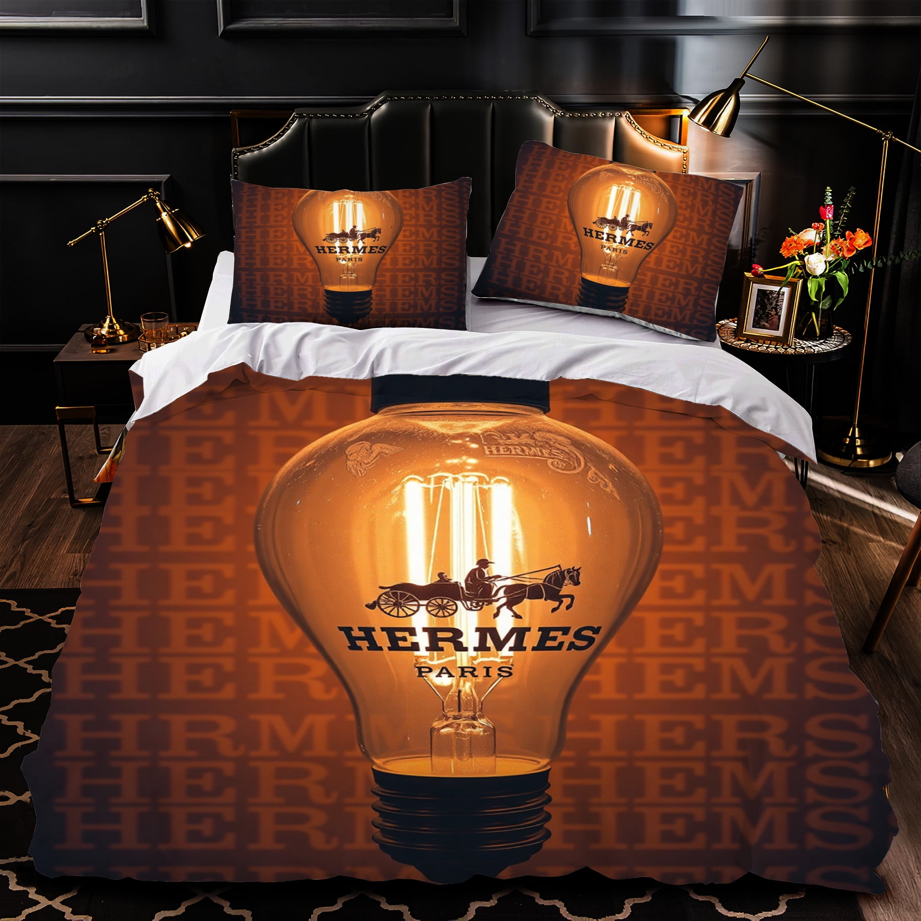 Luxurious 3-Piece Duvet Cover Set with Iconic Light Bulb & Horse ...