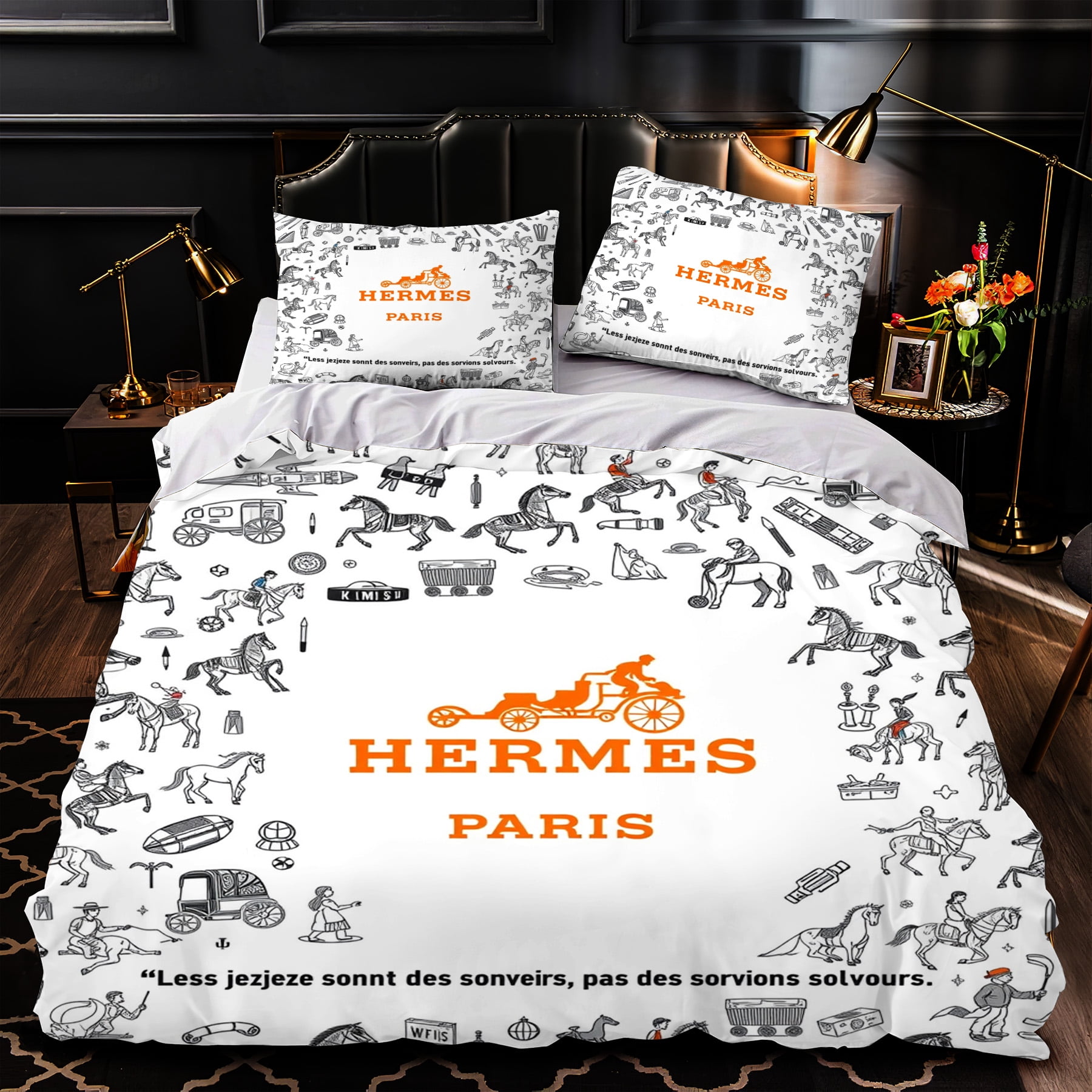 Luxurious 3-Piece Duvet Cover Set with-Inspired Design Featuring Horses ...