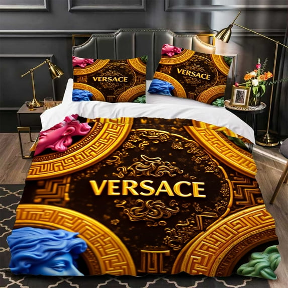 Luxurious 3-Piece Duvet Cover Set with Intricate Golden Patterns Design ...