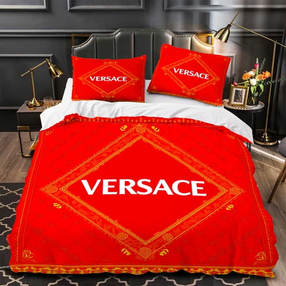 Luxurious 3-Piece Duvet Cover Set with Red and Gold Pattern Includes ...