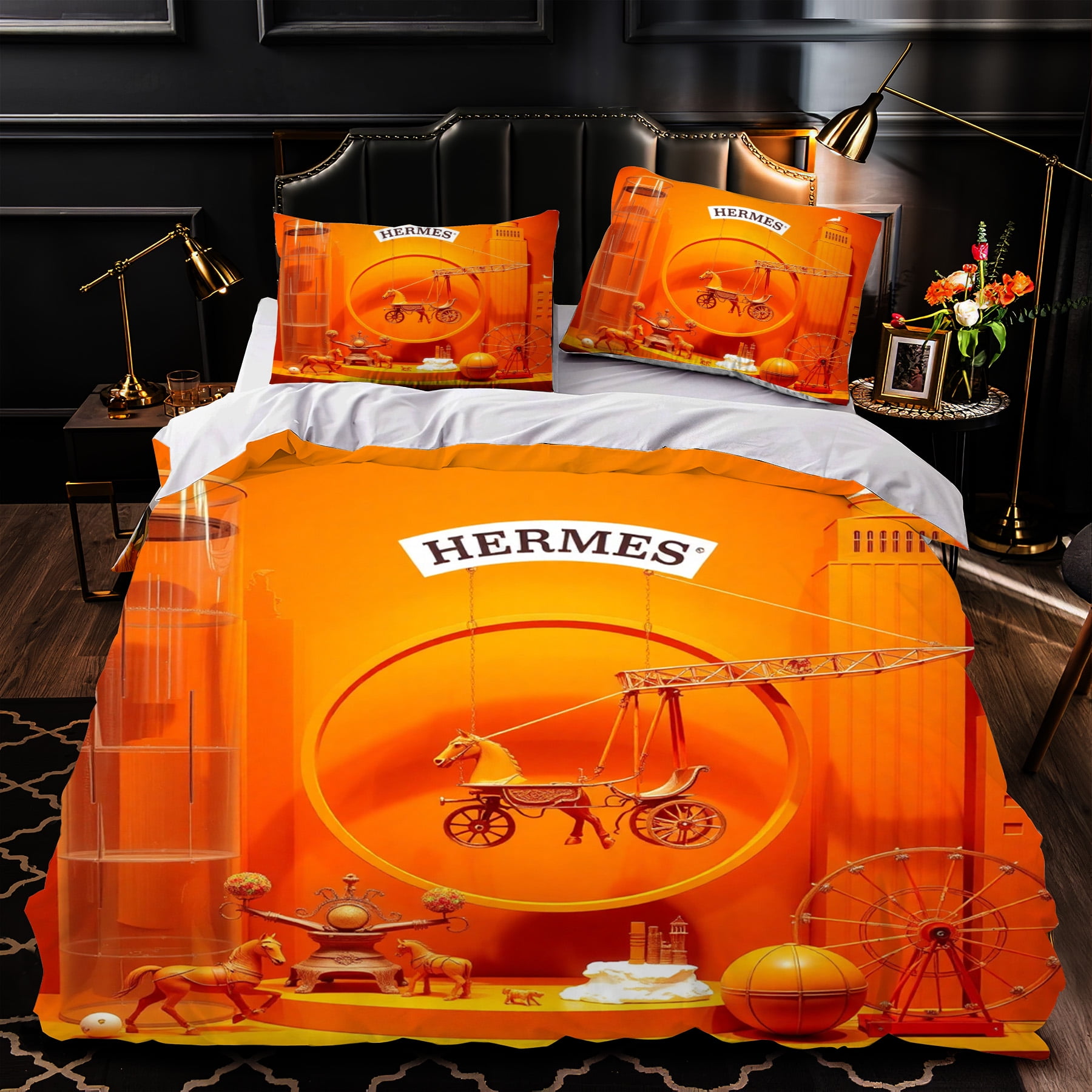 Luxurious 3-Piece Duvet Cover Set with Vibrant Orange Design Featuring ...