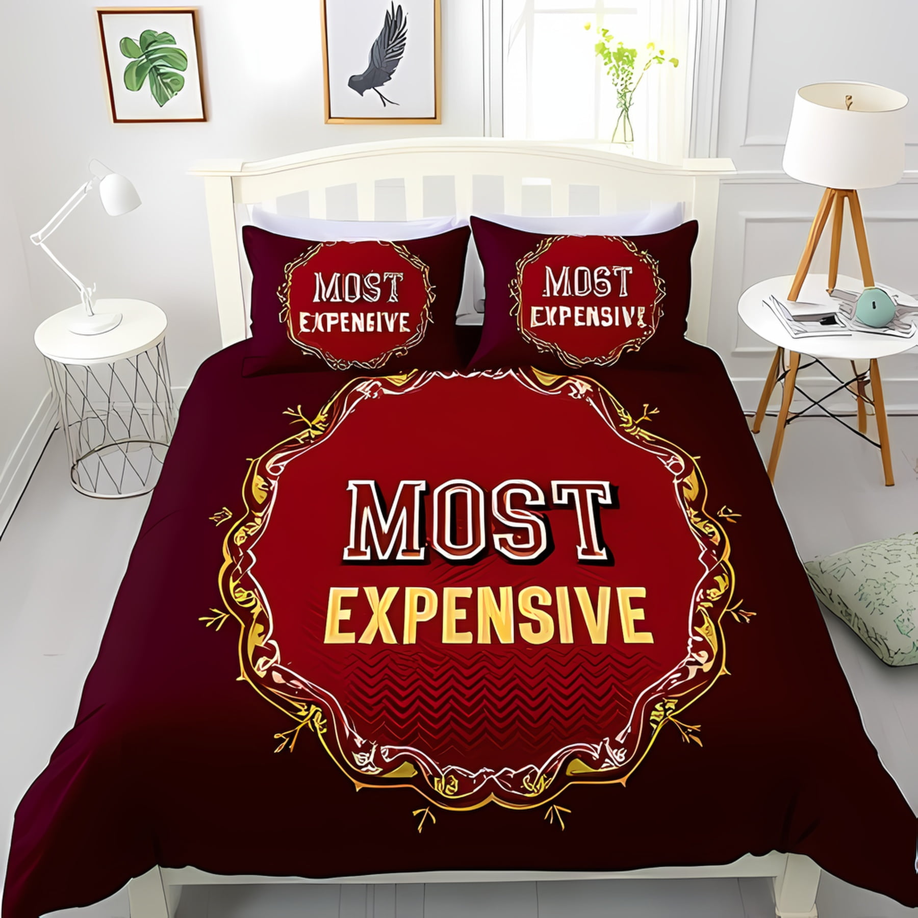 Luxurious 3-Piece Maroon Duvet Cover Set with Gold Accents & "MOST ...