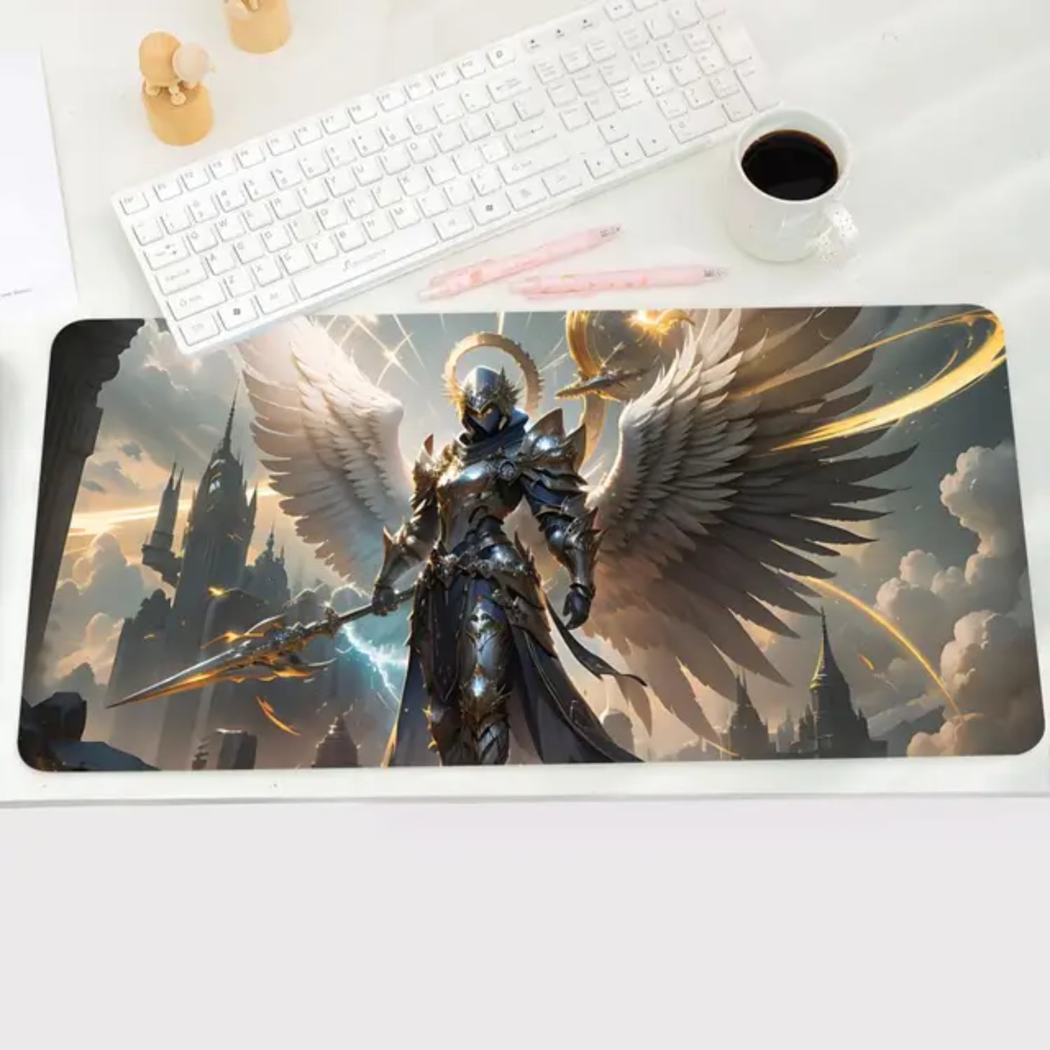 Luxurious Big Anime Angel Wing Knight Mouse Pad - Stylish Cushion for ...