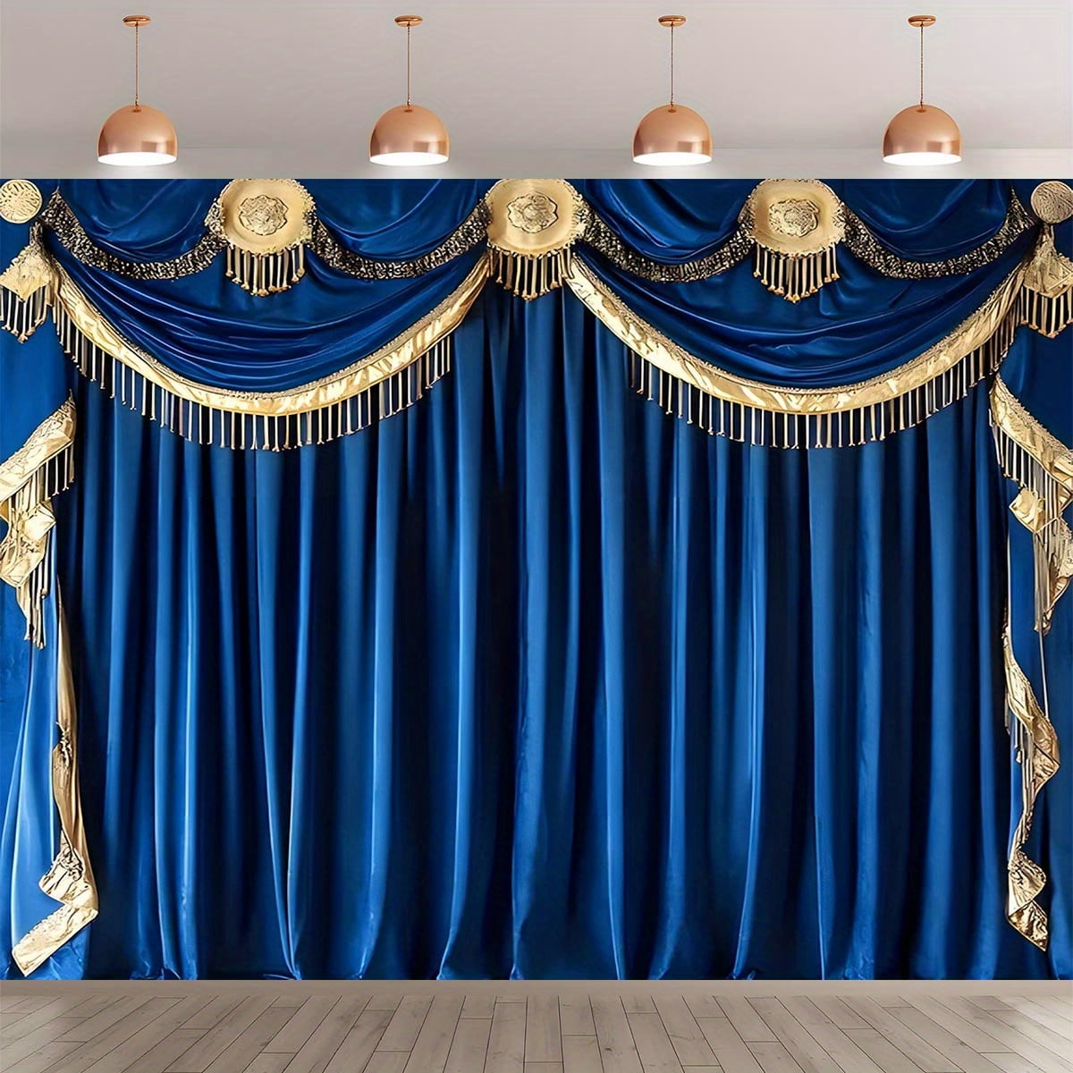 Luxurious Blue Curtains Backdrop Theater Stage Background Decor ...
