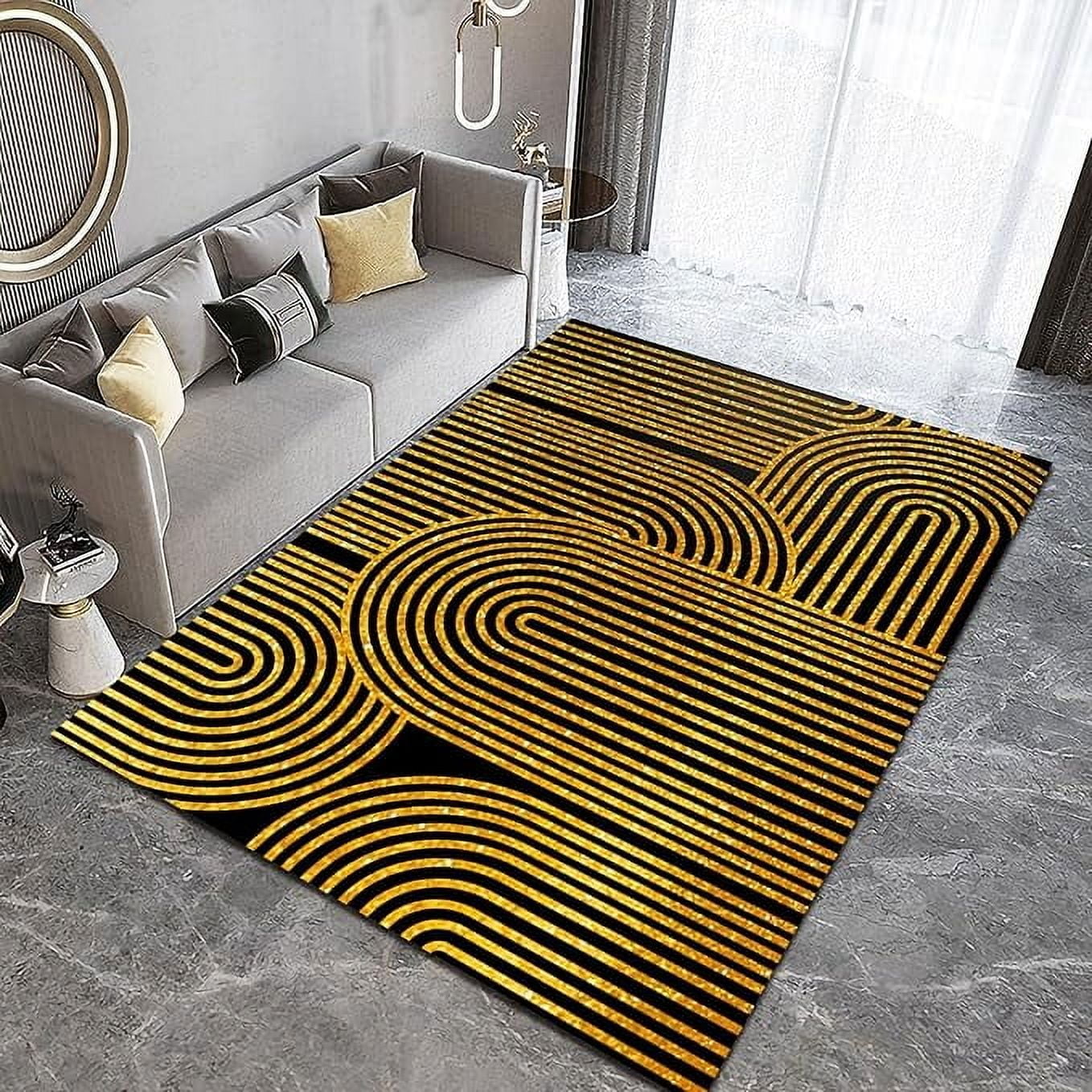 Luxurious Bohemian Gold Arch Stripes Area Rugs, Abstract Black Gold ...