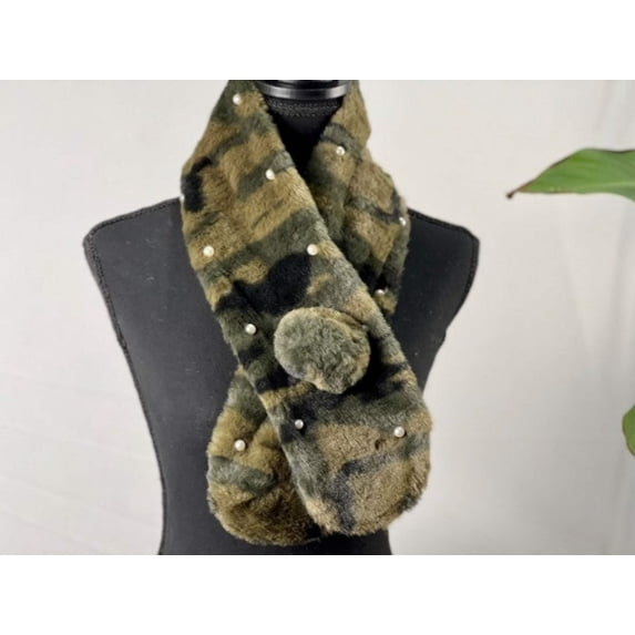 Luxurious Camouflage Polyester Scarf with Elegant Pearl Accents and ...