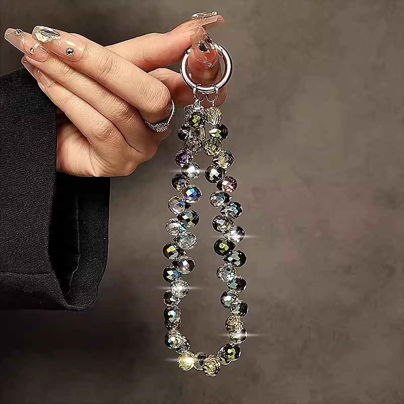 Luxurious Crystal Teardrop Phone Lanyard - Short Handmade Beaded Wrist ...