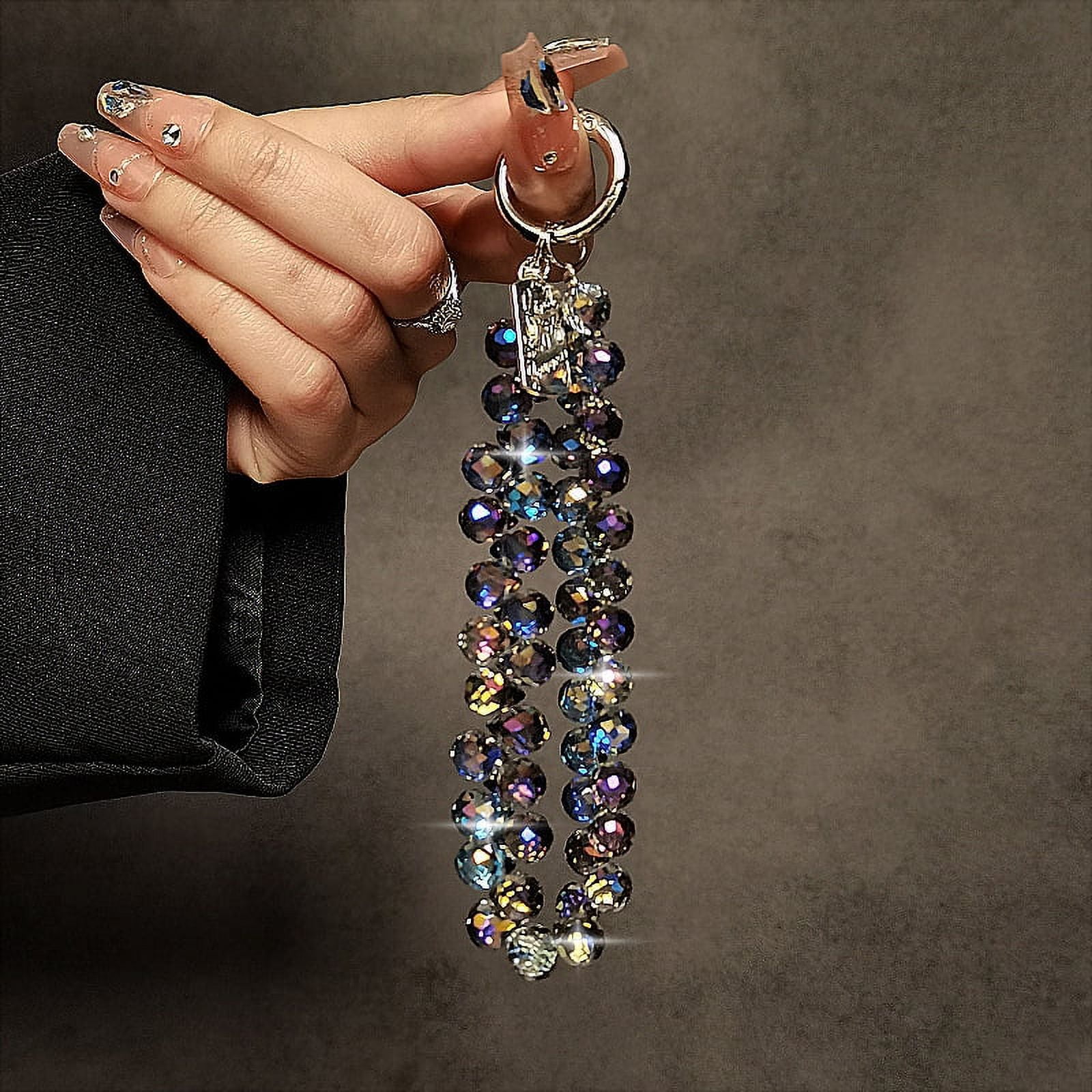 Luxurious Crystal Teardrop Phone Lanyard - Short Handmade Beaded Wrist ...