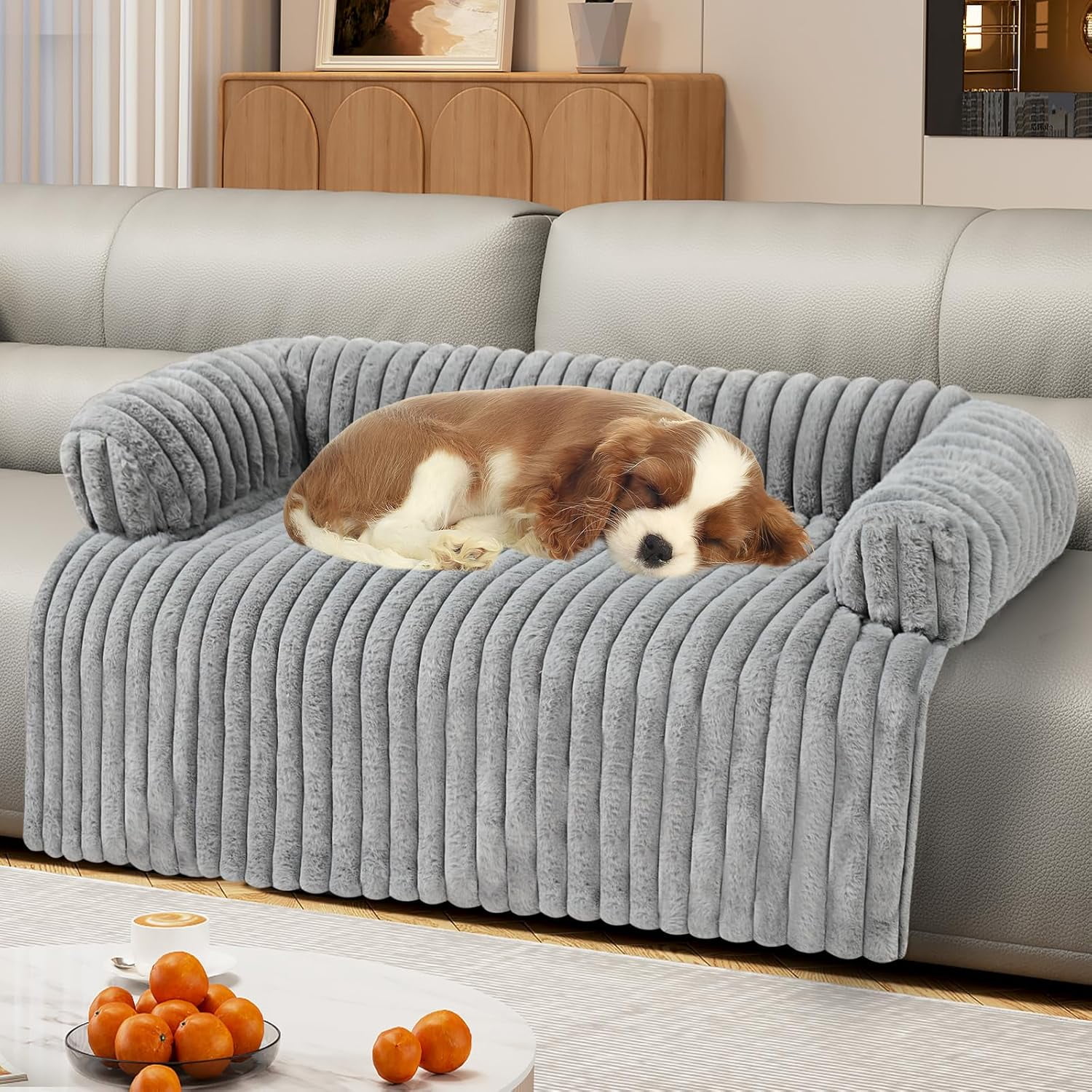 Luxurious Dog Couch Bed, Washable Calming Dog Couch Cover, Removable ...