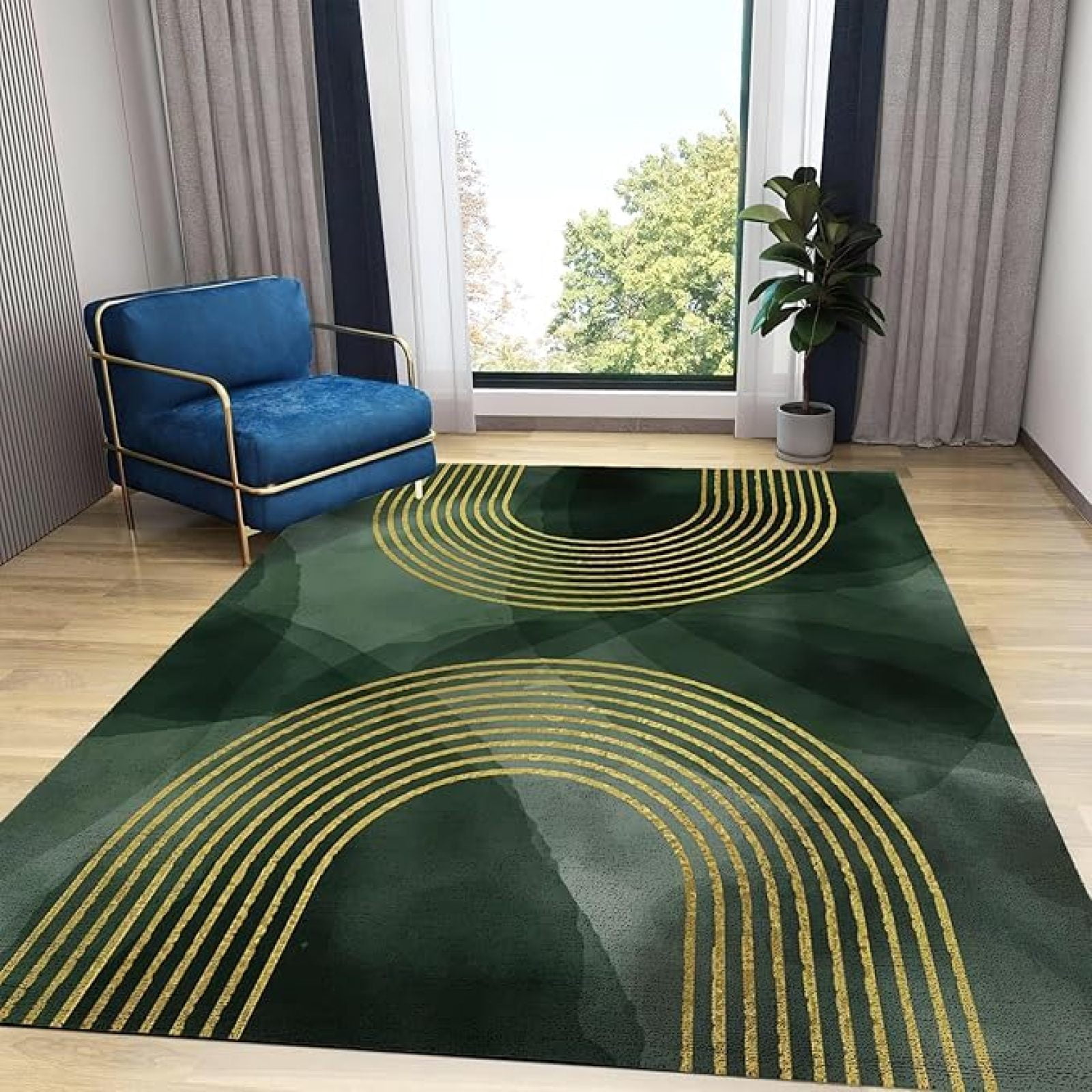 Luxurious Emerald Green Area Rug, Medieval Golden Lines Non Slip Noise ...