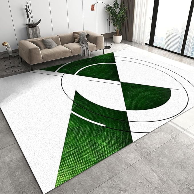 Luxurious Emerald Green Geometric Triangle Pattern Area Rug, Abstract ...