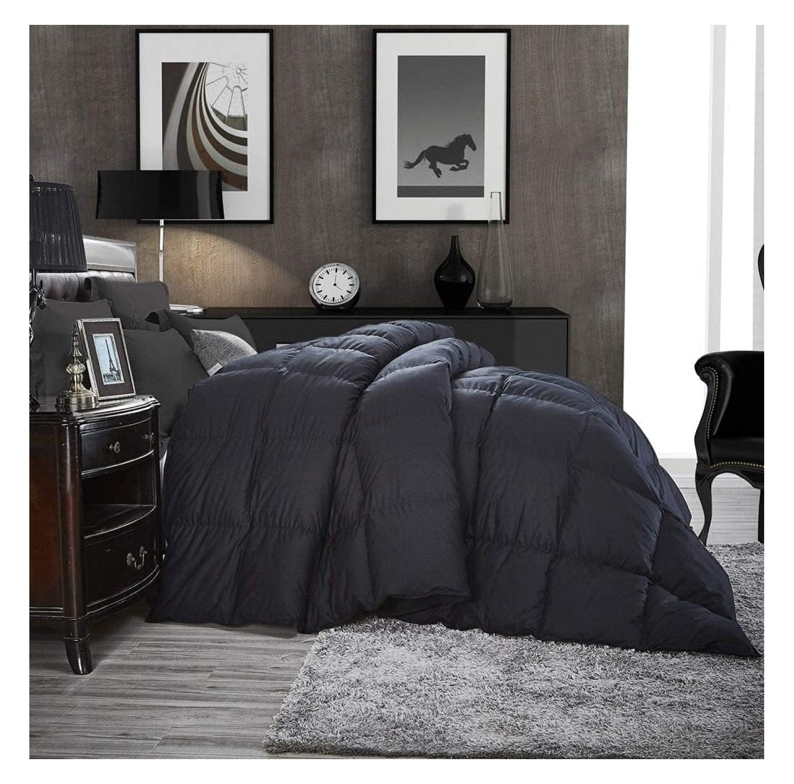 Luxurious Full/Queen Goose Down Comforter, UNIQUE Black Solid, 600 ...